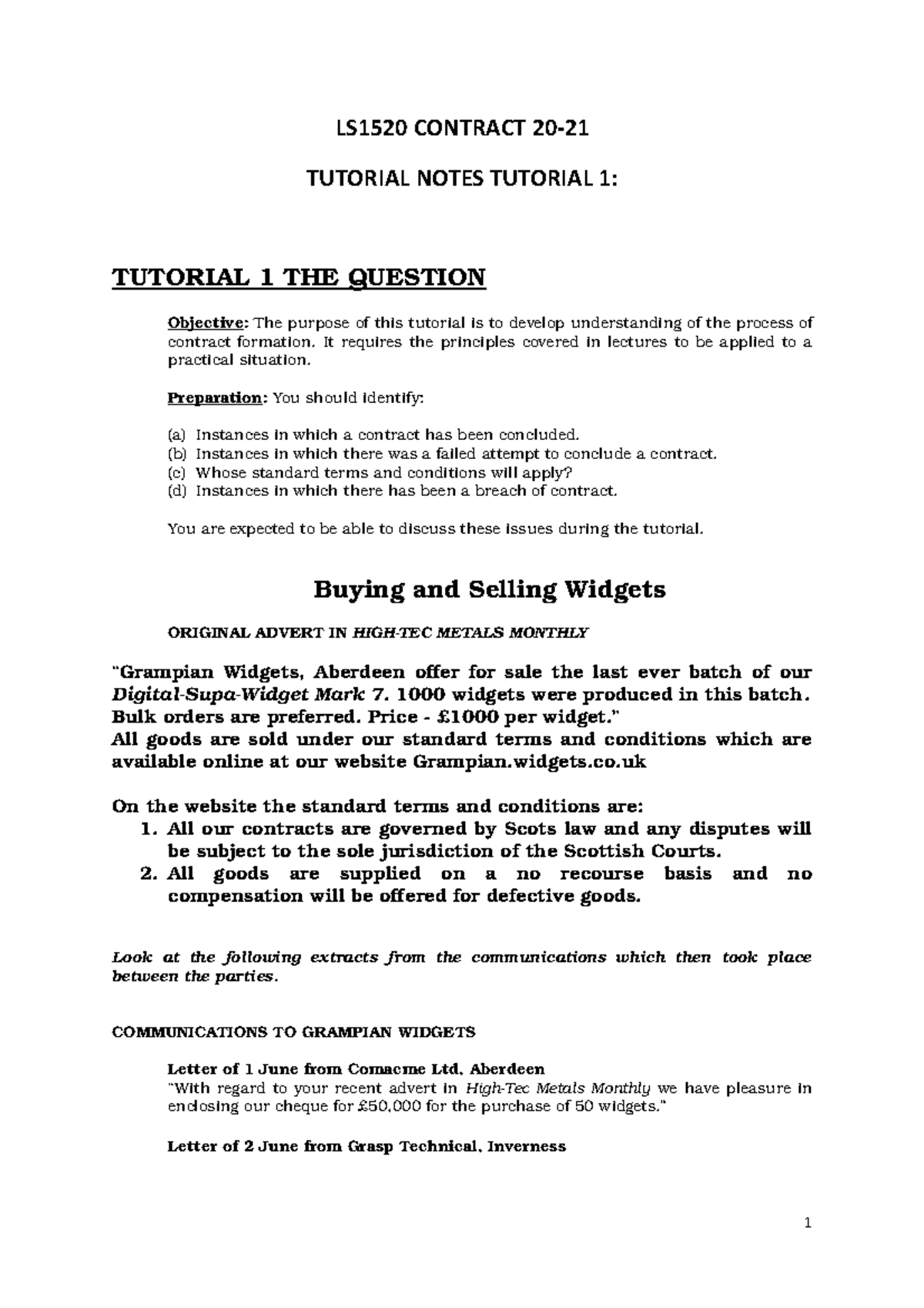 Contract Tutorial One - LS1520 - Abdn - Studocu
