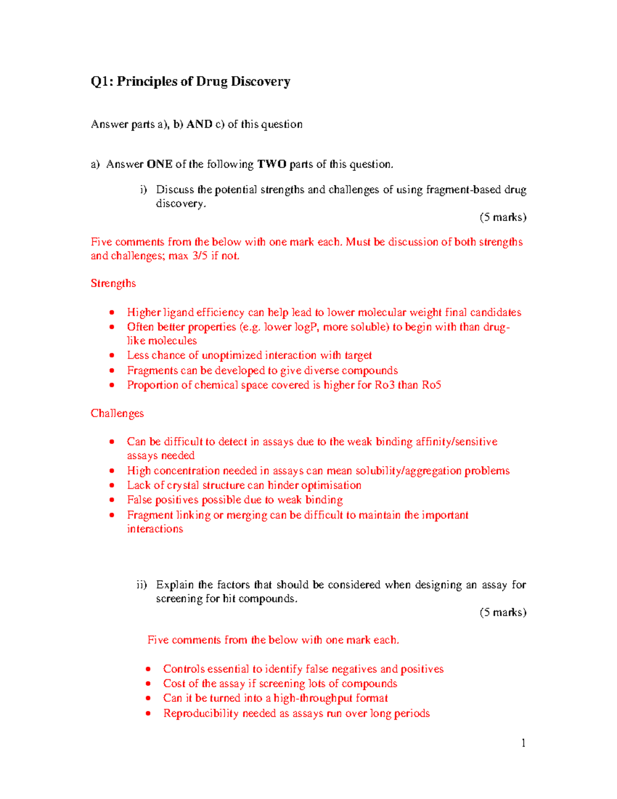 Med Chem 2 April 2020 answers - Q1: Principles of Drug Discovery Answer ...