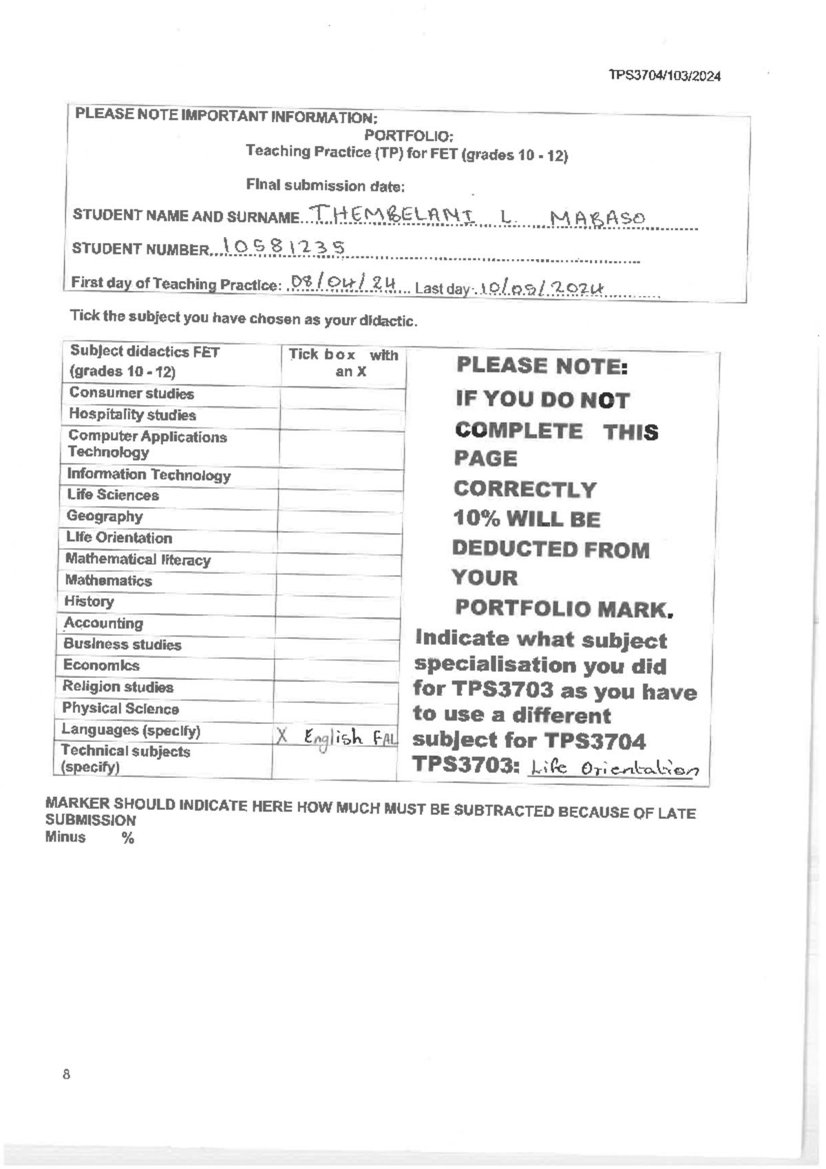 Teaching practice portfolio - tps3704 - Studocu