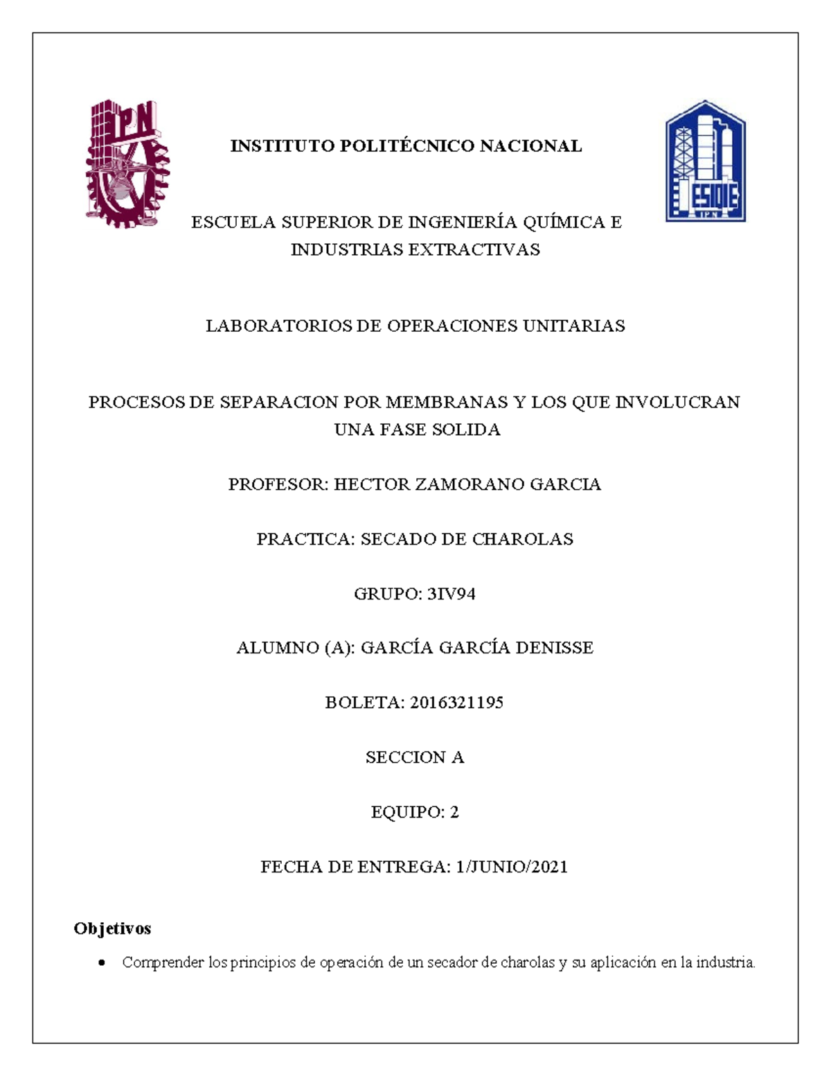 Diagrama de Secado - INSTITUTO POLITÉCNICO NACIONAL ESCUELA SUPERIOR DE ...