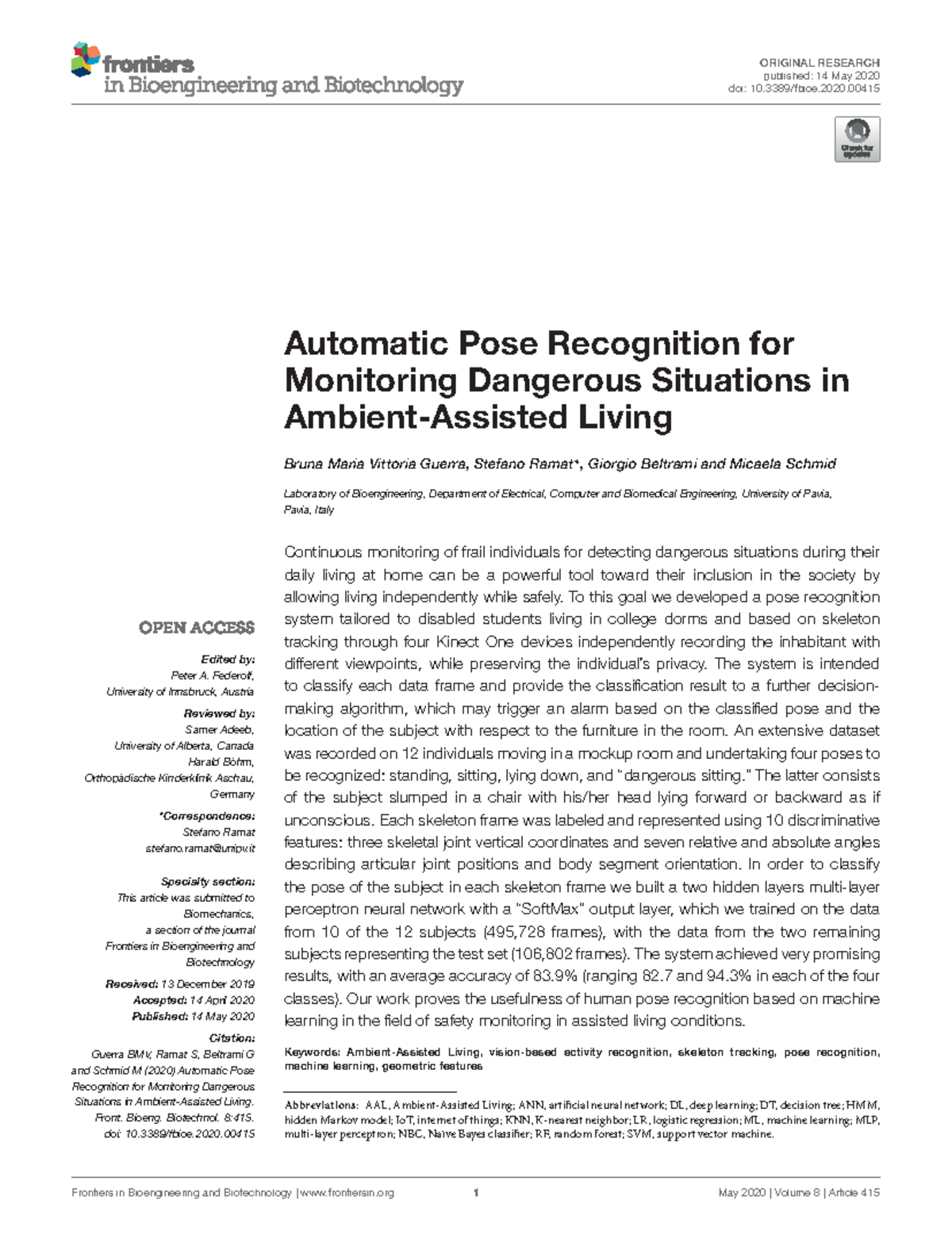 Automatic Pose Recognition for Monitoring Dangerou - ORIGINAL RESEARCH ...