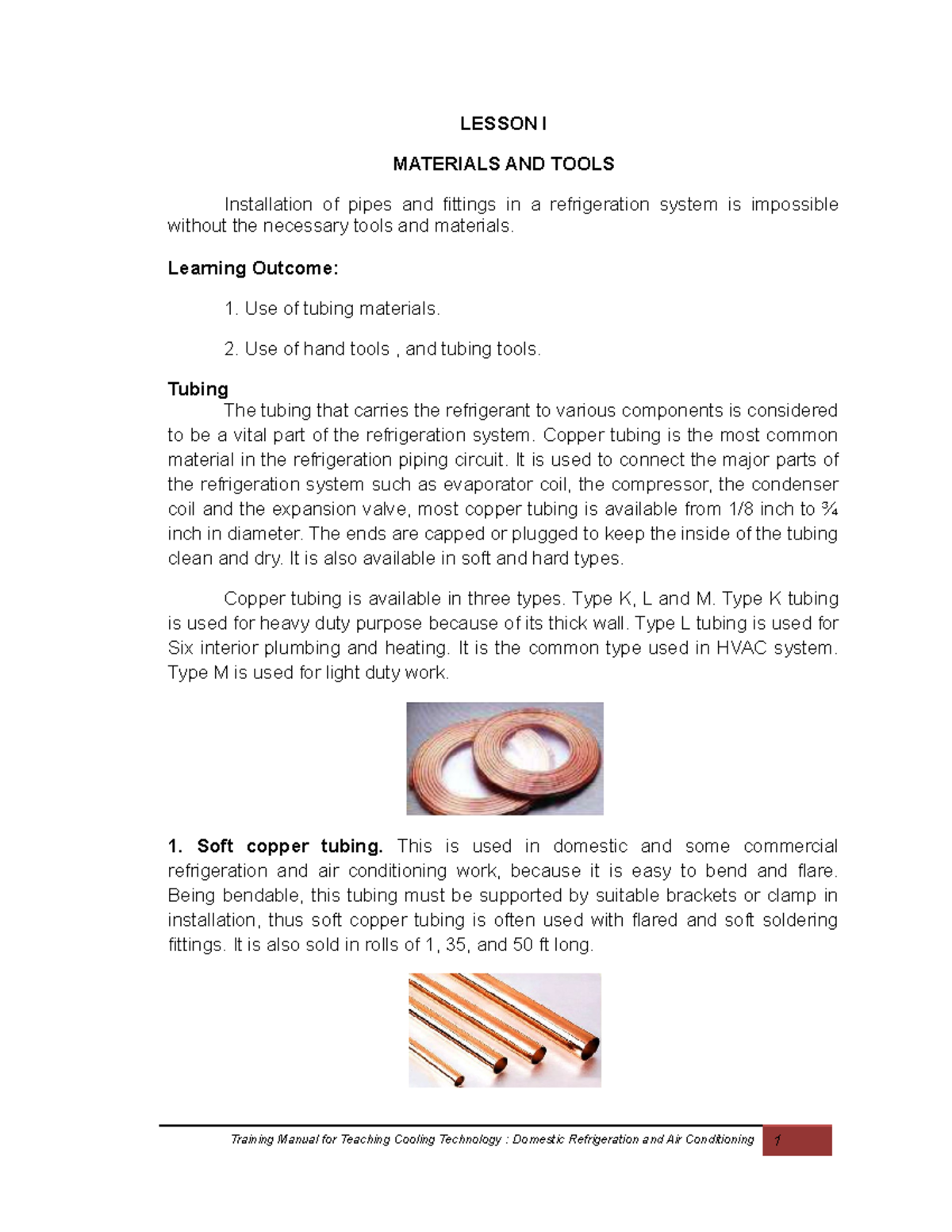 Domestic-Manual - Lesson 1 - LESSON I MATERIALS AND TOOLS Installation ...
