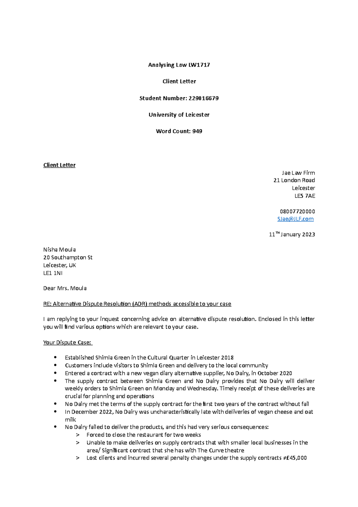 Client letter analysing law - Analysing Law LW Client Letter Student ...