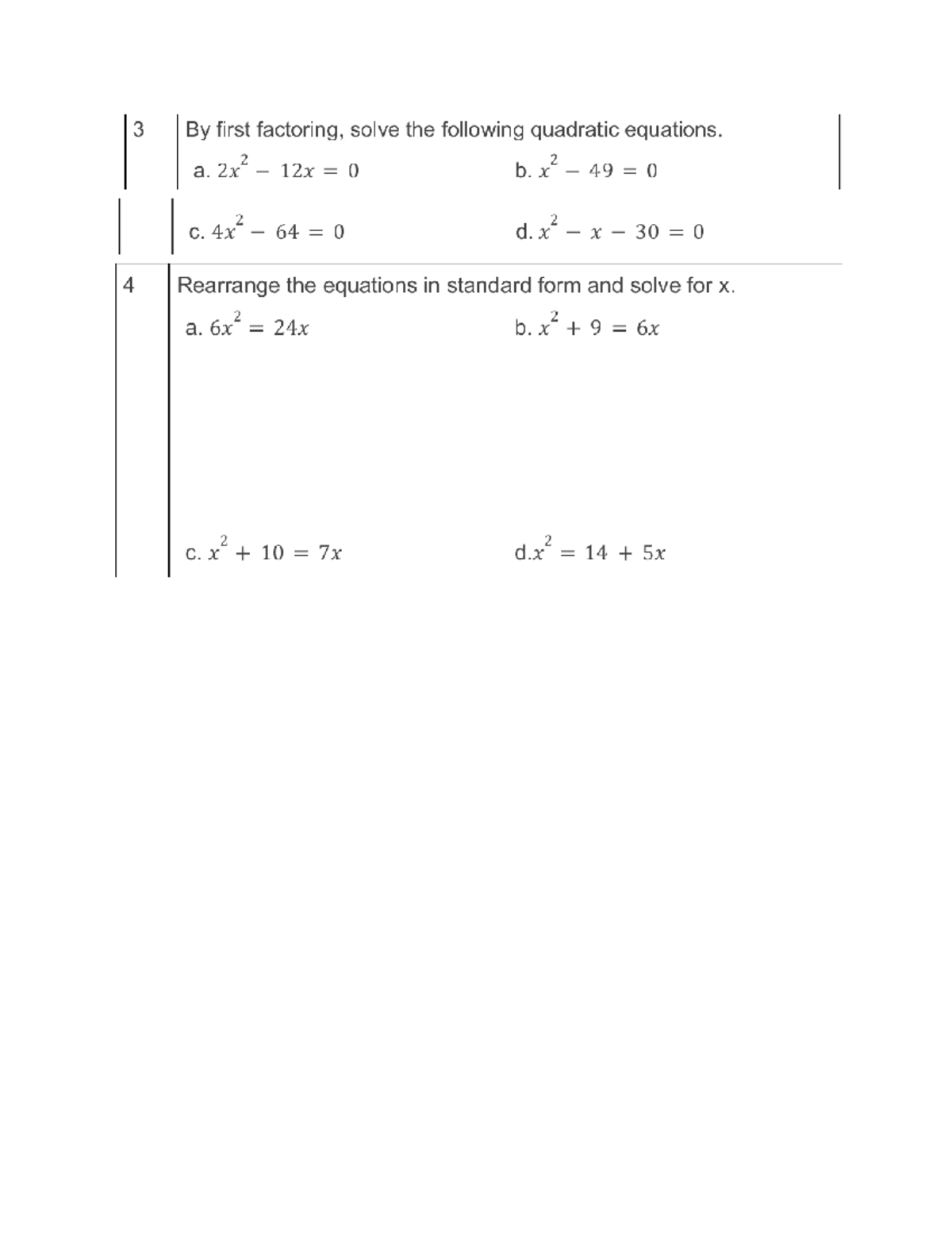 Parabola-Test - test - 3 first factoring, solve the following quadratic ...