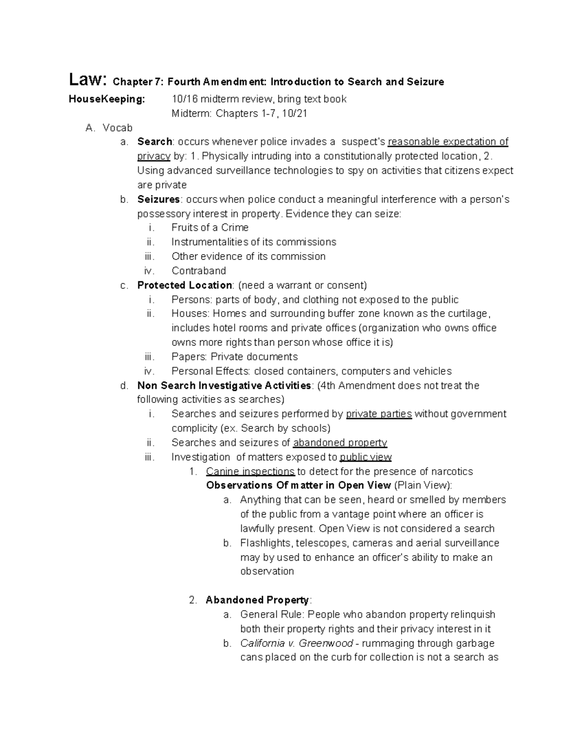 Con Law Chapter 7 - Prof. Rachel Singer - Law: Chapter 7: Fourth ...