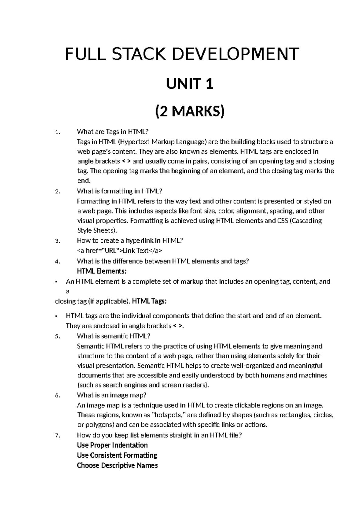 Unit 1 (HTML) Solution - very good notes - FULL STACK DEVELOPMENT UNIT ...