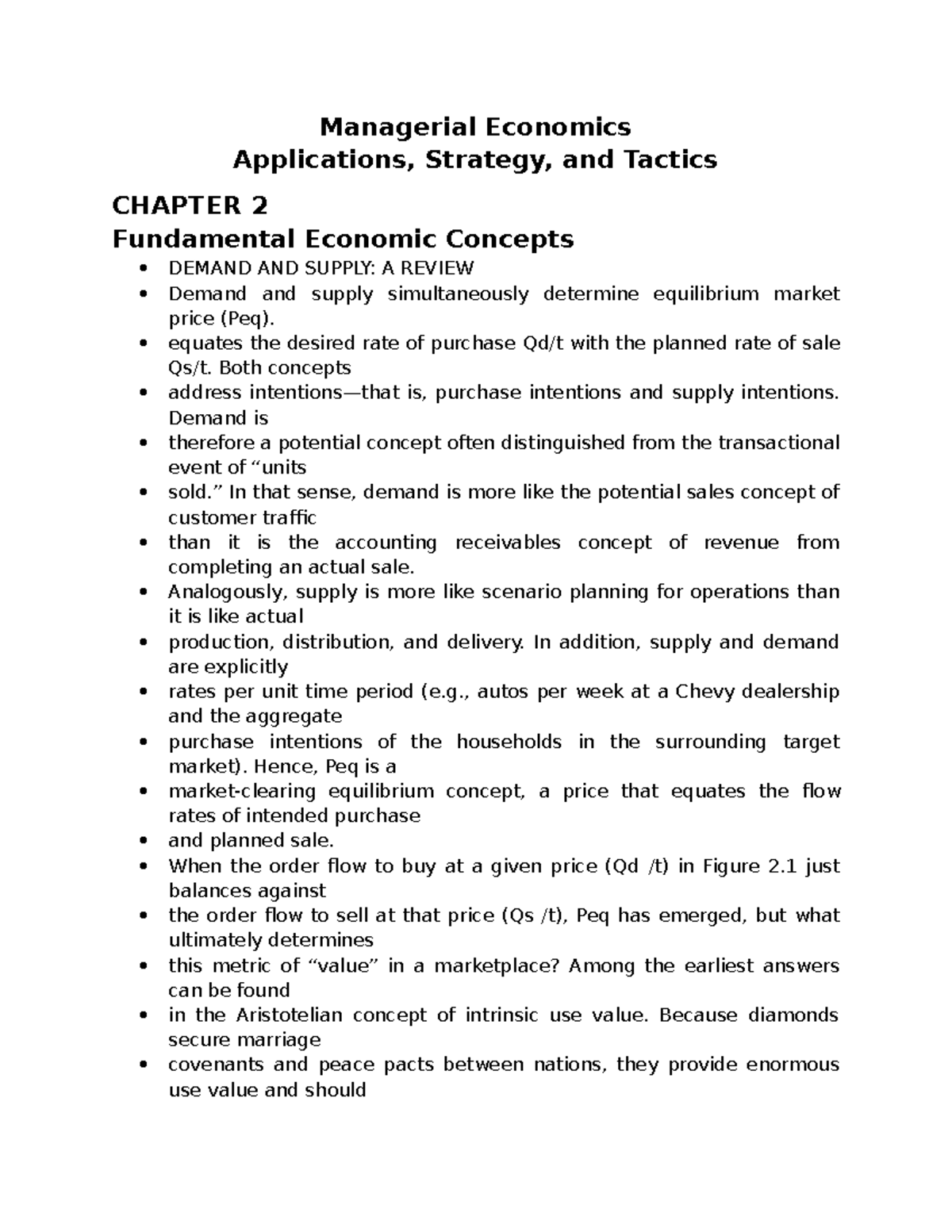 Managerial Economics Chapter 2 Fundamental Economic Concepts Summaries ...