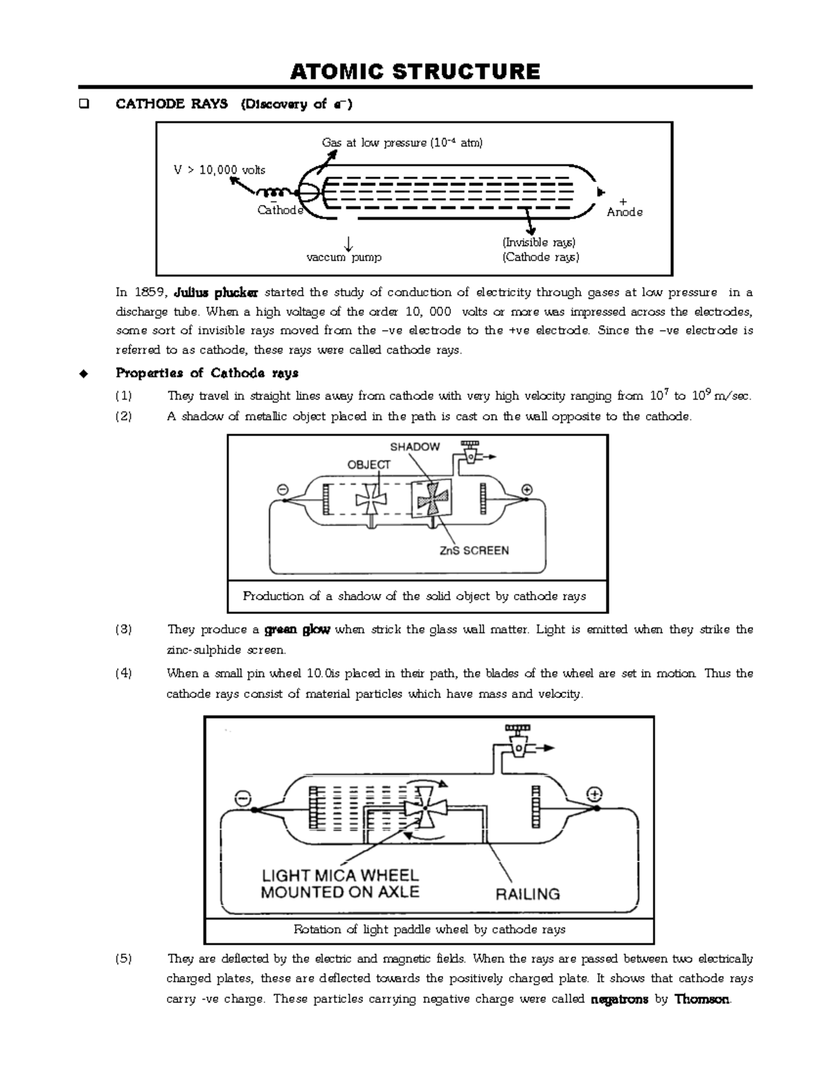 Atomic Structure - notes - CATHODE R AYS (Discover y of e-) In 1859 ...