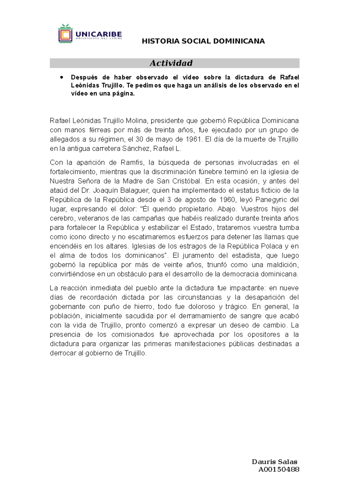 Unidad 3 Actividad 2 - ejercicos - HISTORIA SOCIAL DOMINICANA Actividad ...