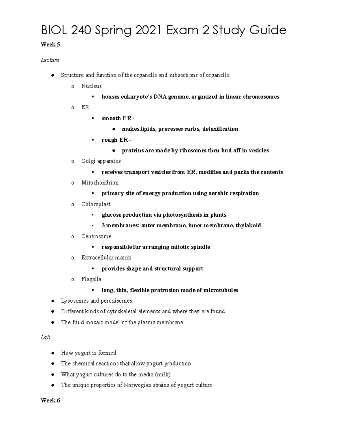Skyline College BIOL 240 Exam 2 Study Guide - Week 5 Lecture Structure ...