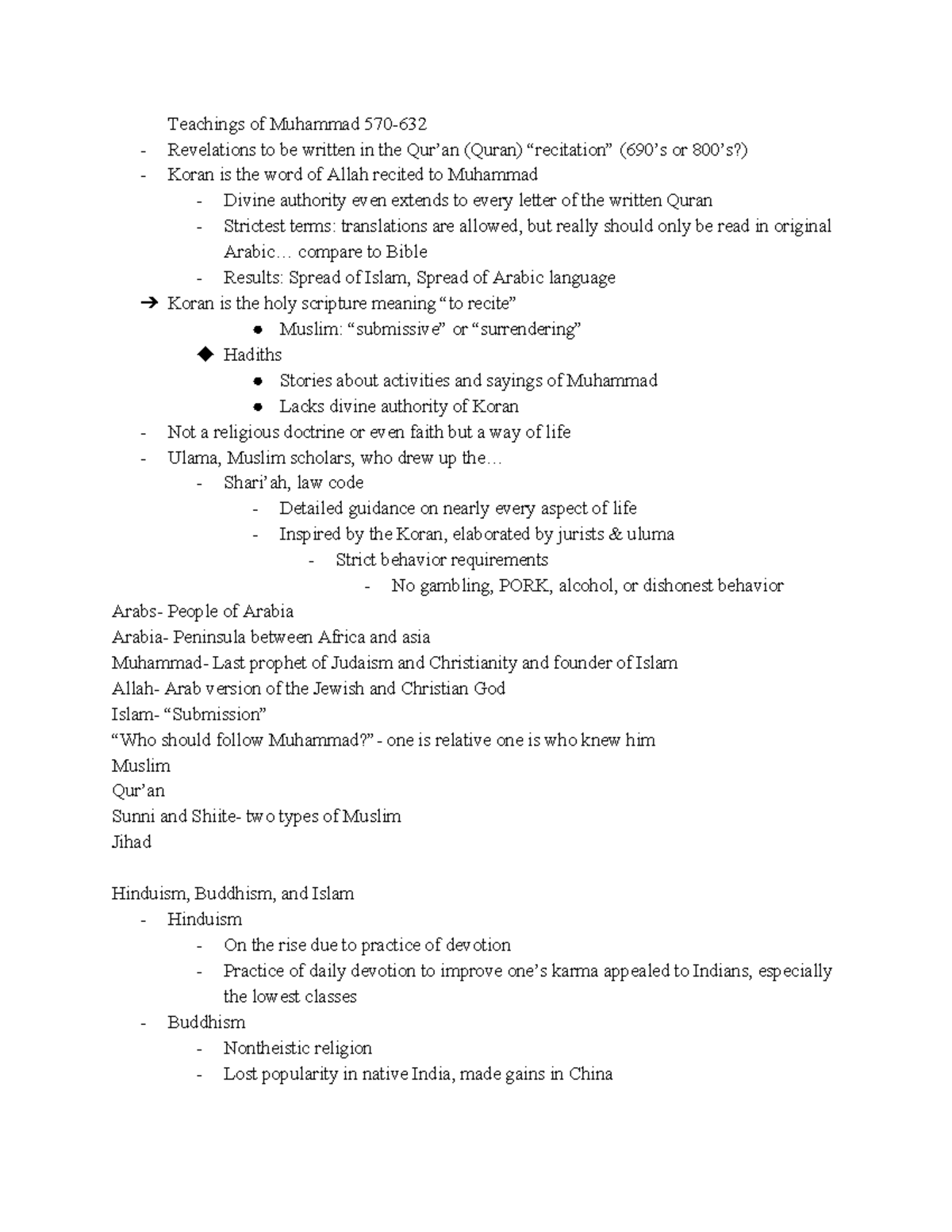 History Notes - For Professor Harrington's class. - Teachings of ...