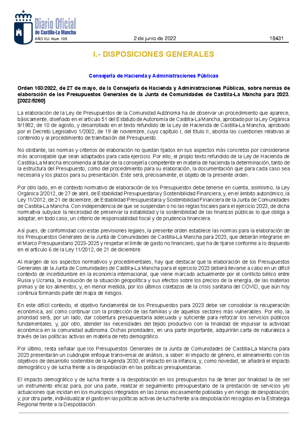 Orden Elaboracion Presupuestos 2023 I Disposiciones Generales