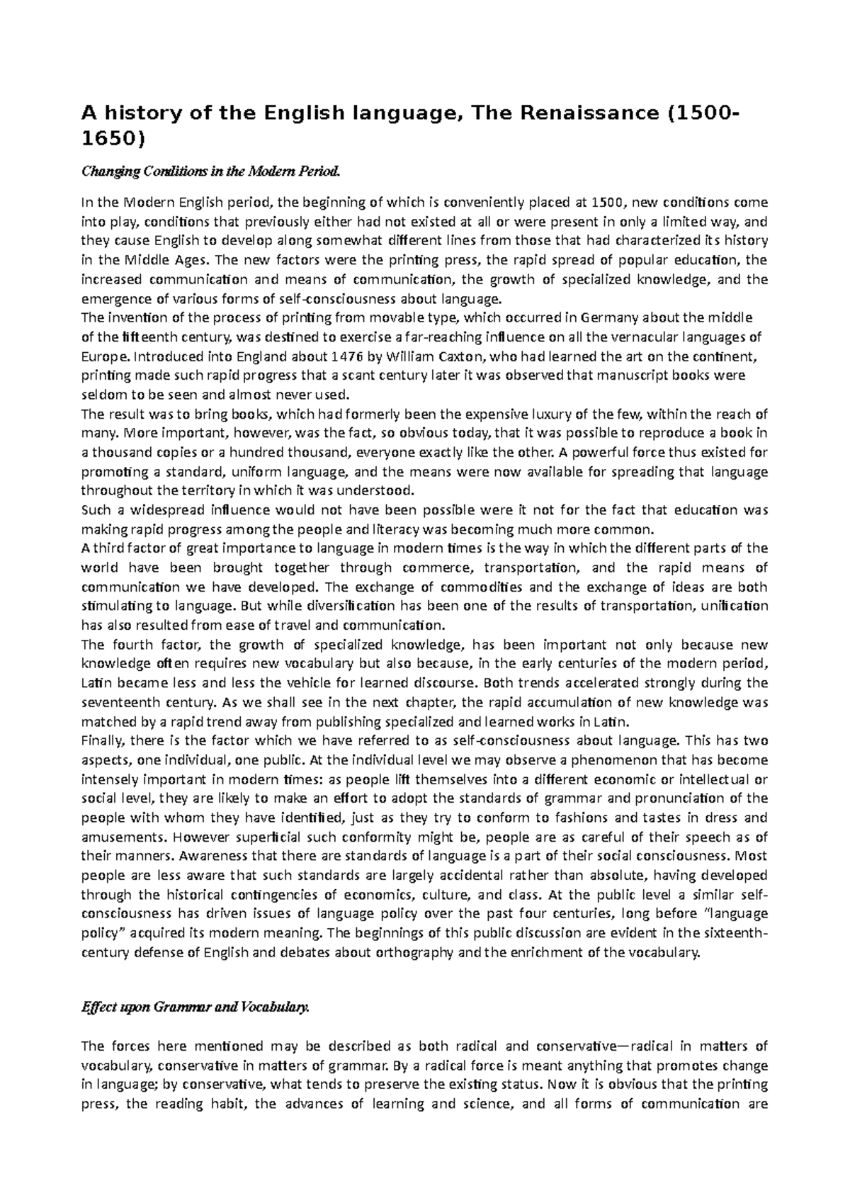 A History of the English Language - Summary - A history of the English ...