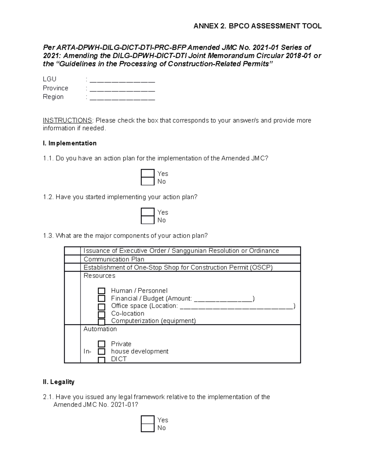Annex-2 - Assessment - Per ARTA-DPWH-DILG-DICT-DTI-PRC-BFP Amended JMC ...