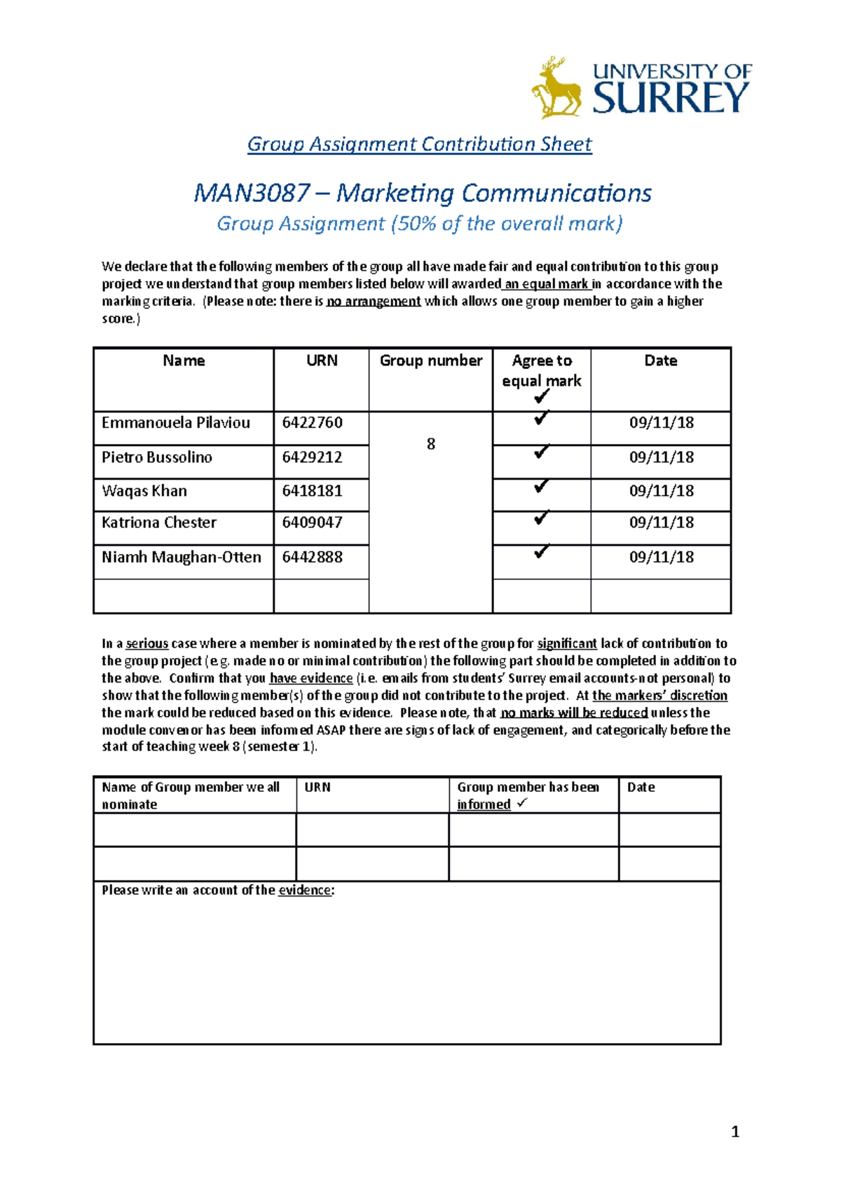 Group 8 Marketing Report - Group Assignment Contribution Sheet MAN3087 ...