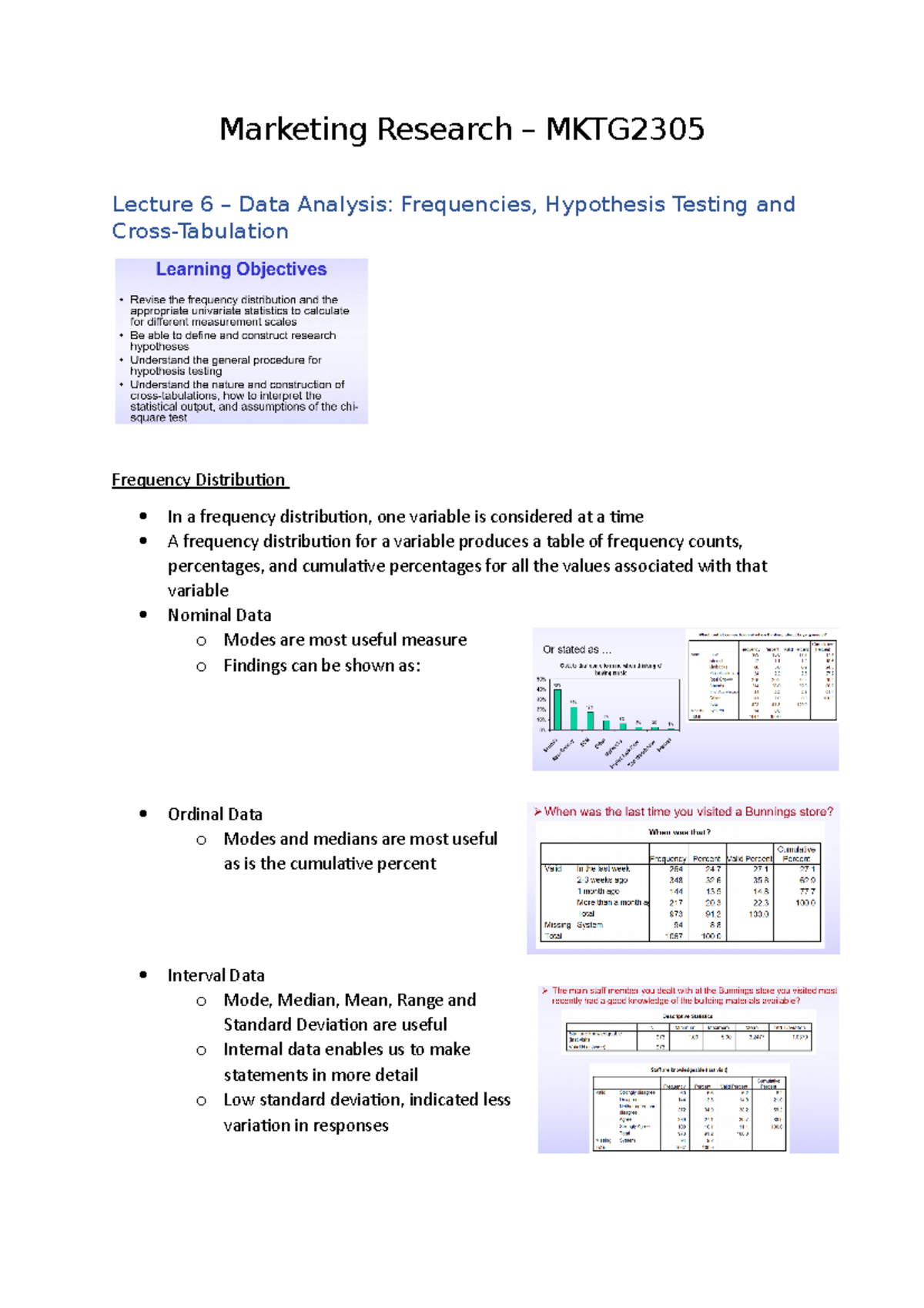 Marketing Research EXAM Notes - Marketing Research – MKTG2305 Lecture 6 ...