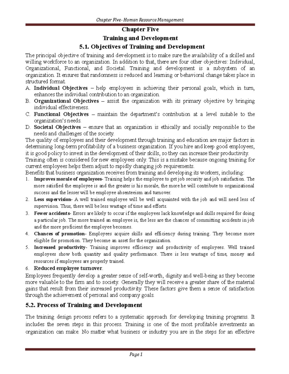 Ch 5 1 - Human resources management - Chapter Five Training and ...