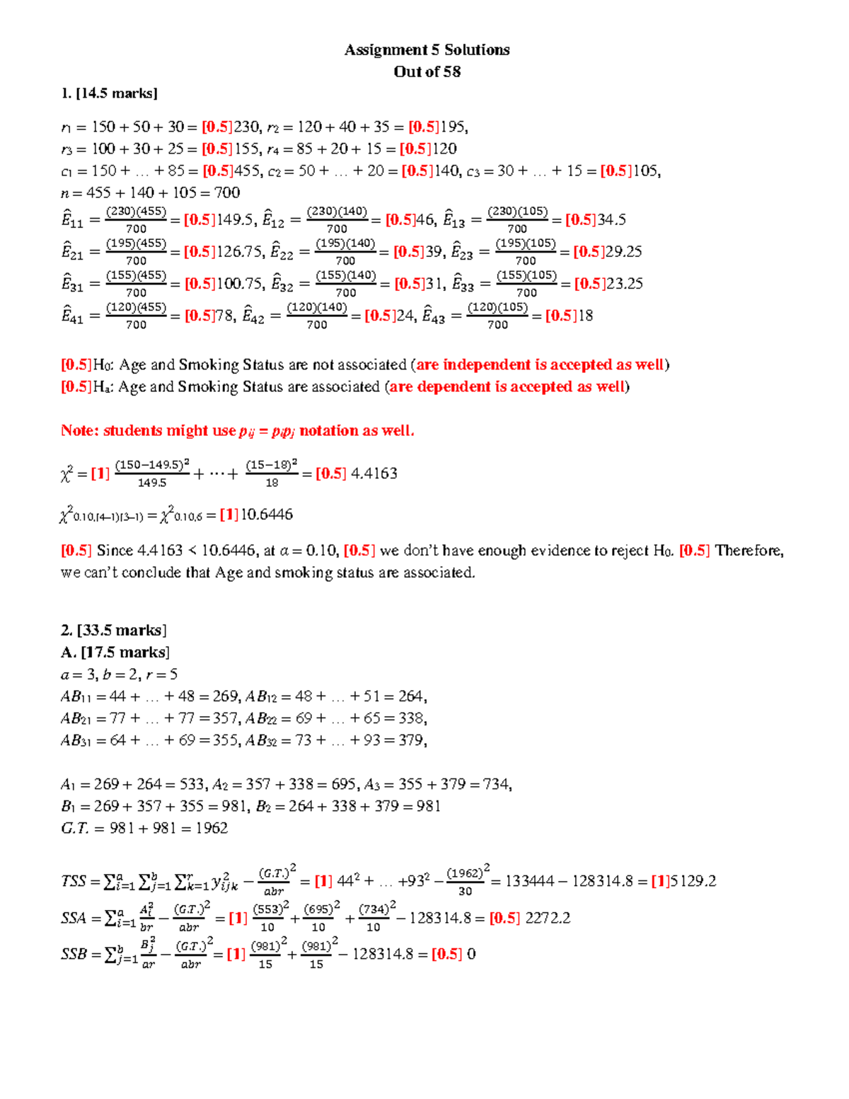 Asggienmtn Solutions - Assignment 5 Solutions Out of 58 [14 marks] r 1 = 150 + 50 + 30 = [0] 230 ...
