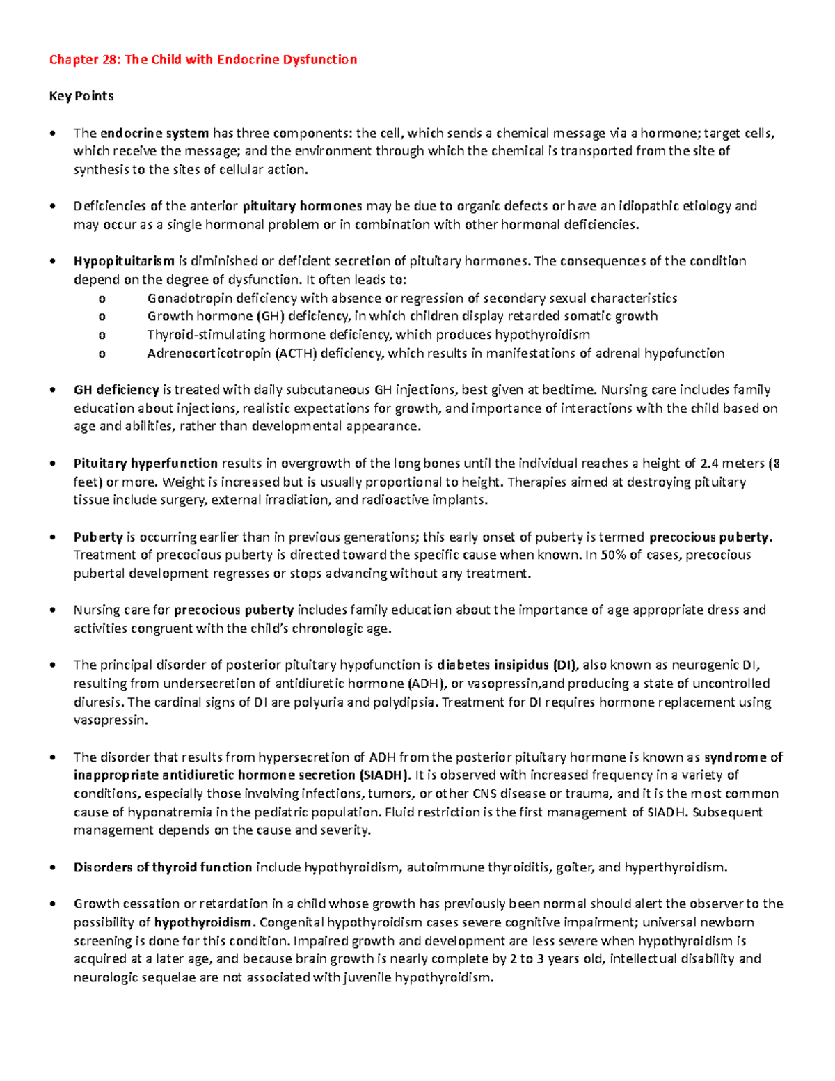Chapter 28 Key Points - practice material - Chapter 28: The Child with ...