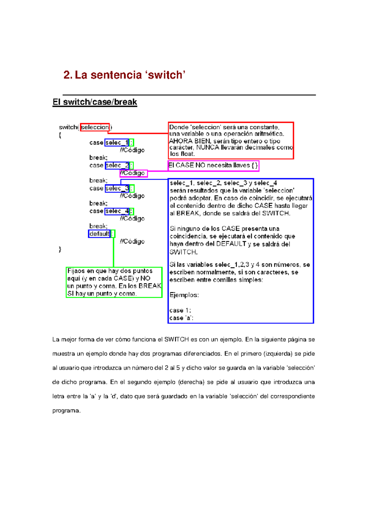 Sentencia Switch Case - informatica - 2. La sentencia ‘switch’ El switch/case/break La mejor ...