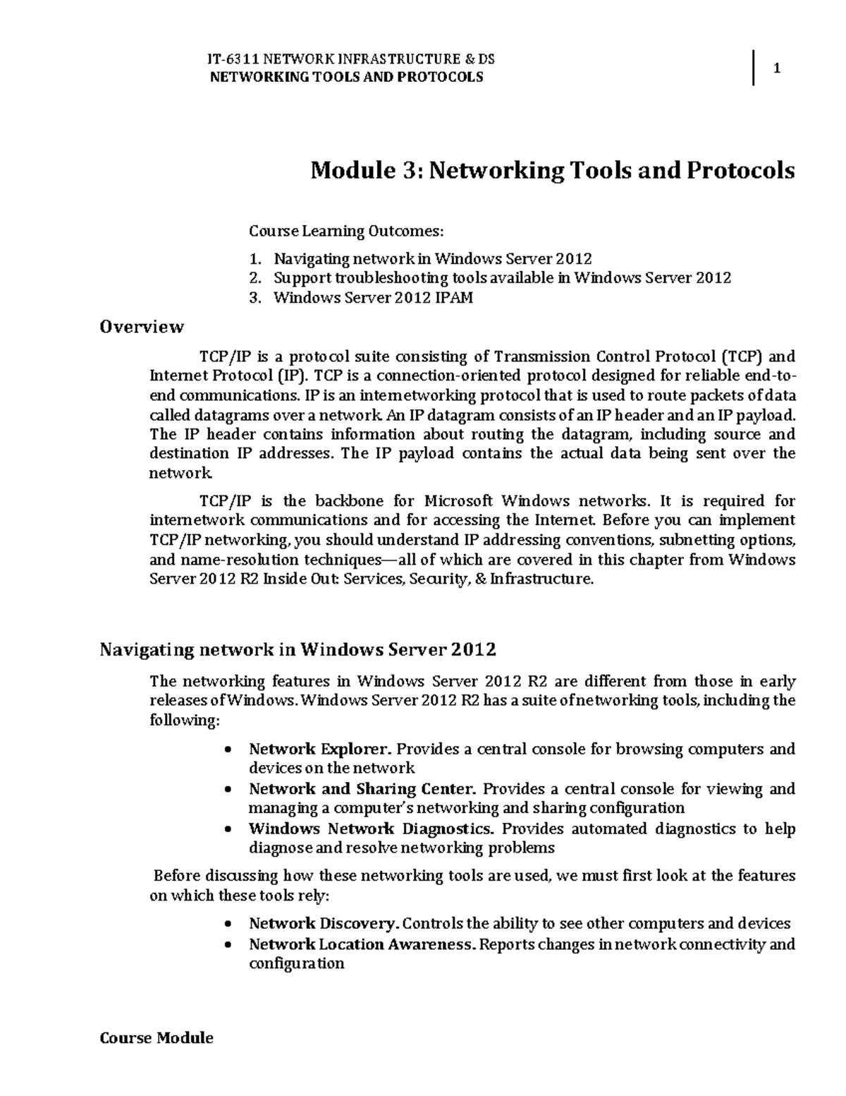 W001 Lesson 2 Networking Tools and Protocols - Module - IT-6311 NETWORK ...