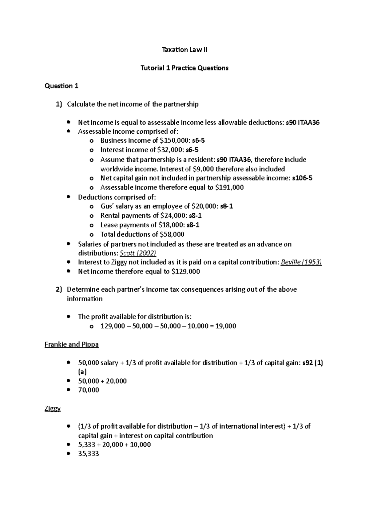 Taxation Law II 2021/22 Tutorial 1 Solutions - Taxation Law II Tutorial ...