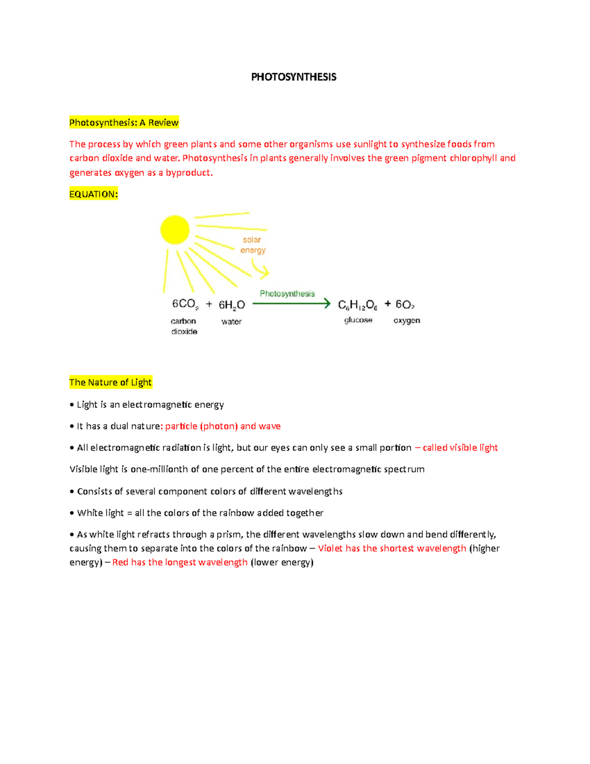 Photosynthesis - PHOTOSYNTHESIS Photosynthesis: A Review The process by ...