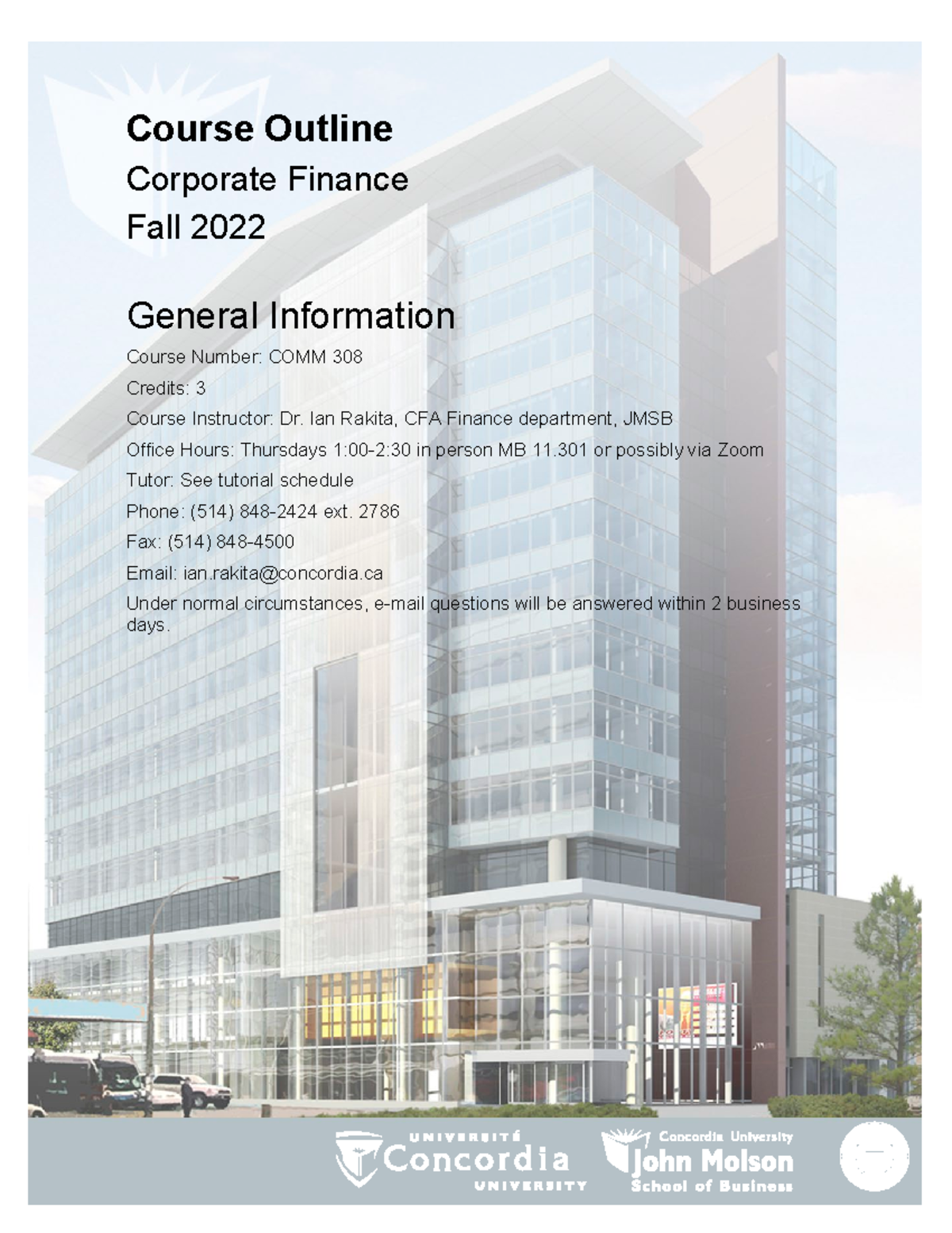 COMM 308 C Course Outline - Fall 2022 - Course Outline Corporate ...