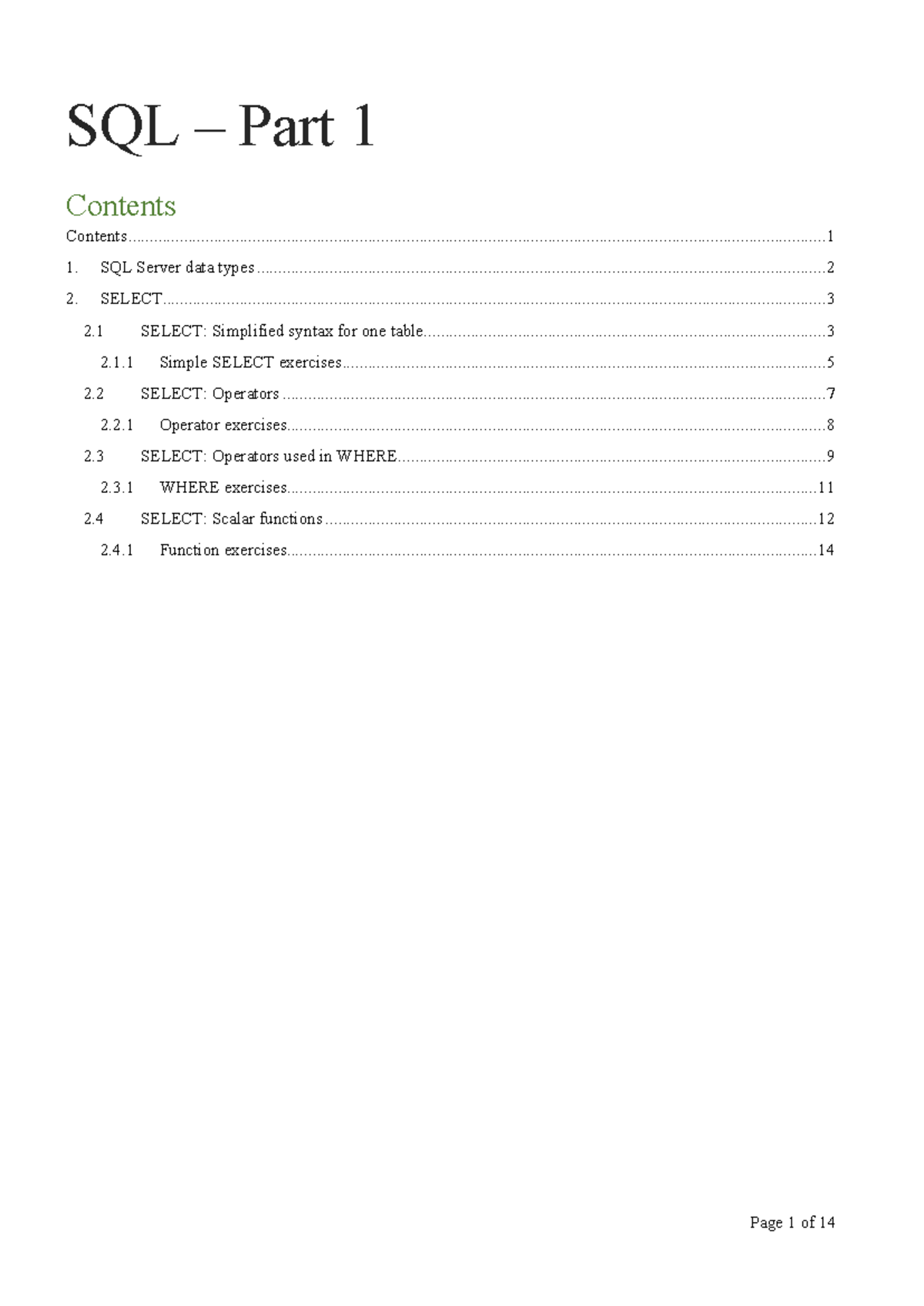 SQL Part1 Notes Exercise - Contents - Studocu