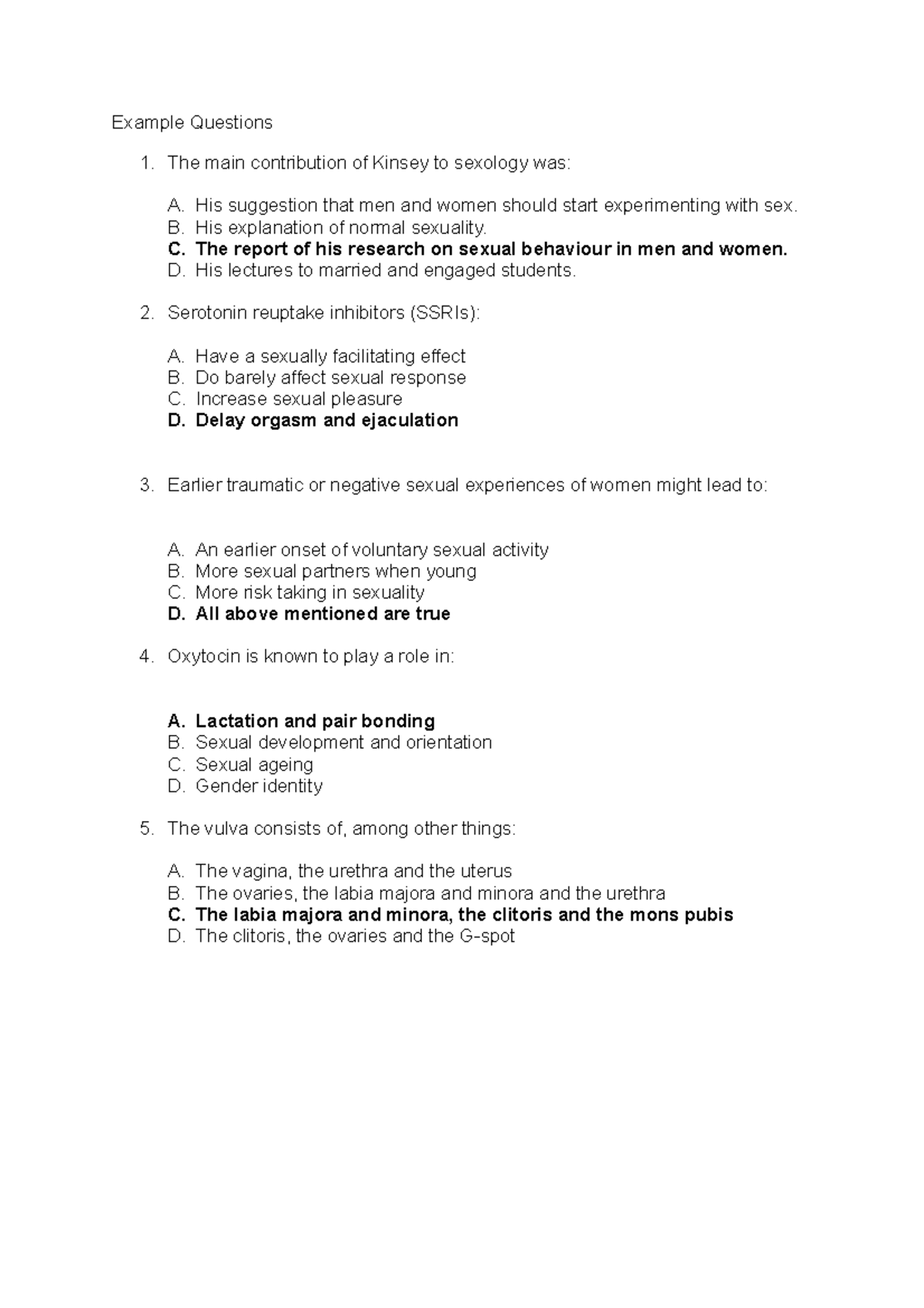Example Questions Exam Example Questions The Main Contribution Of