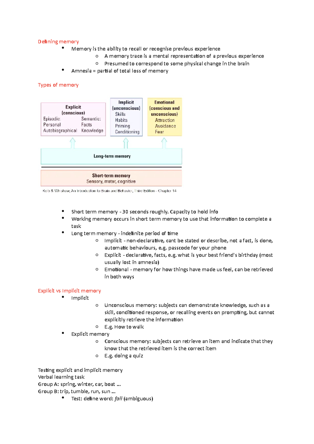 Memory - Notes taken from class with extra detail added to aid ...
