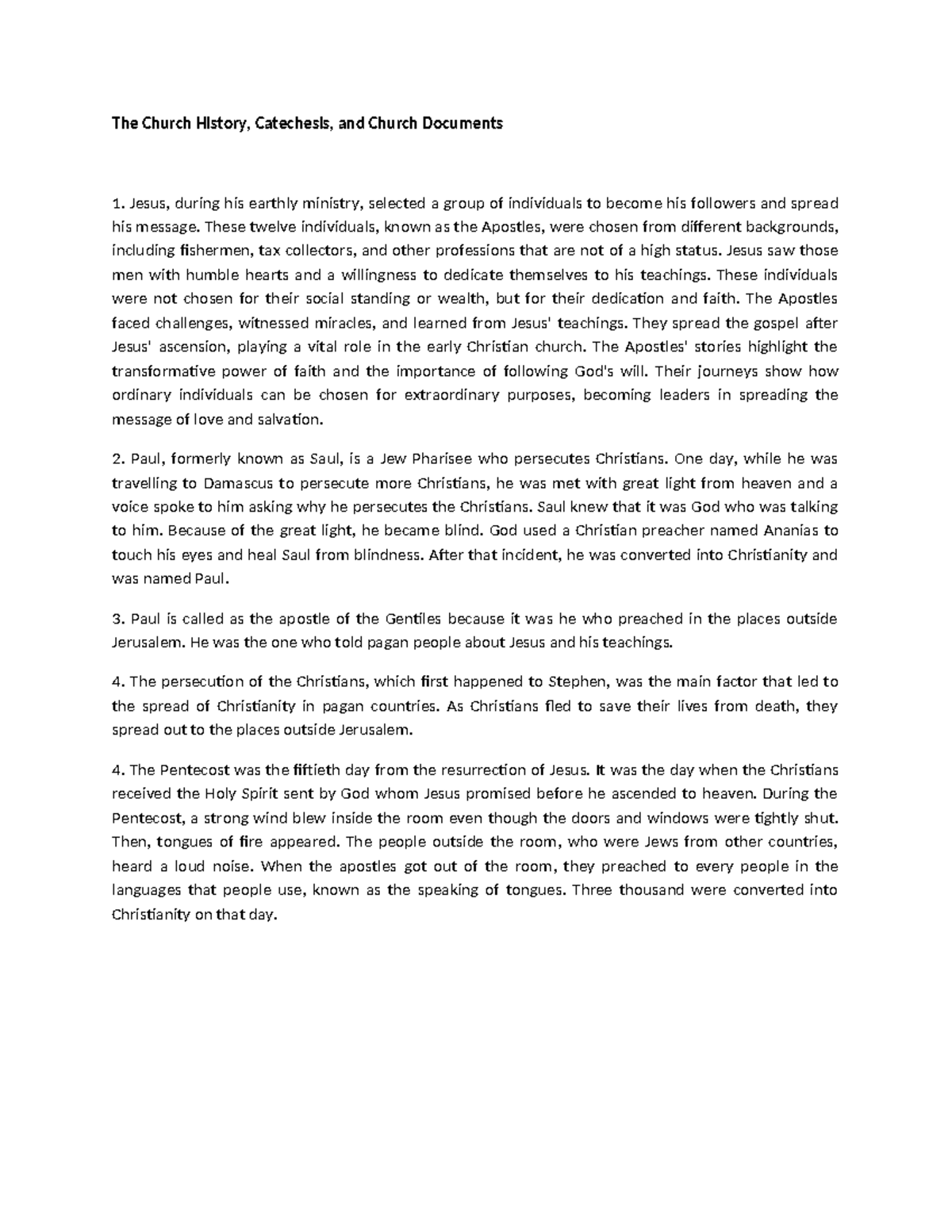 Church History - Task about Apostles - The Church History, Catechesis ...