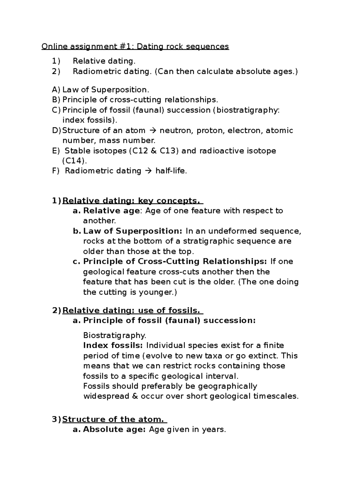 Assignment 1 - Online assignment #1: Dating rock sequences 1) 2 ...
