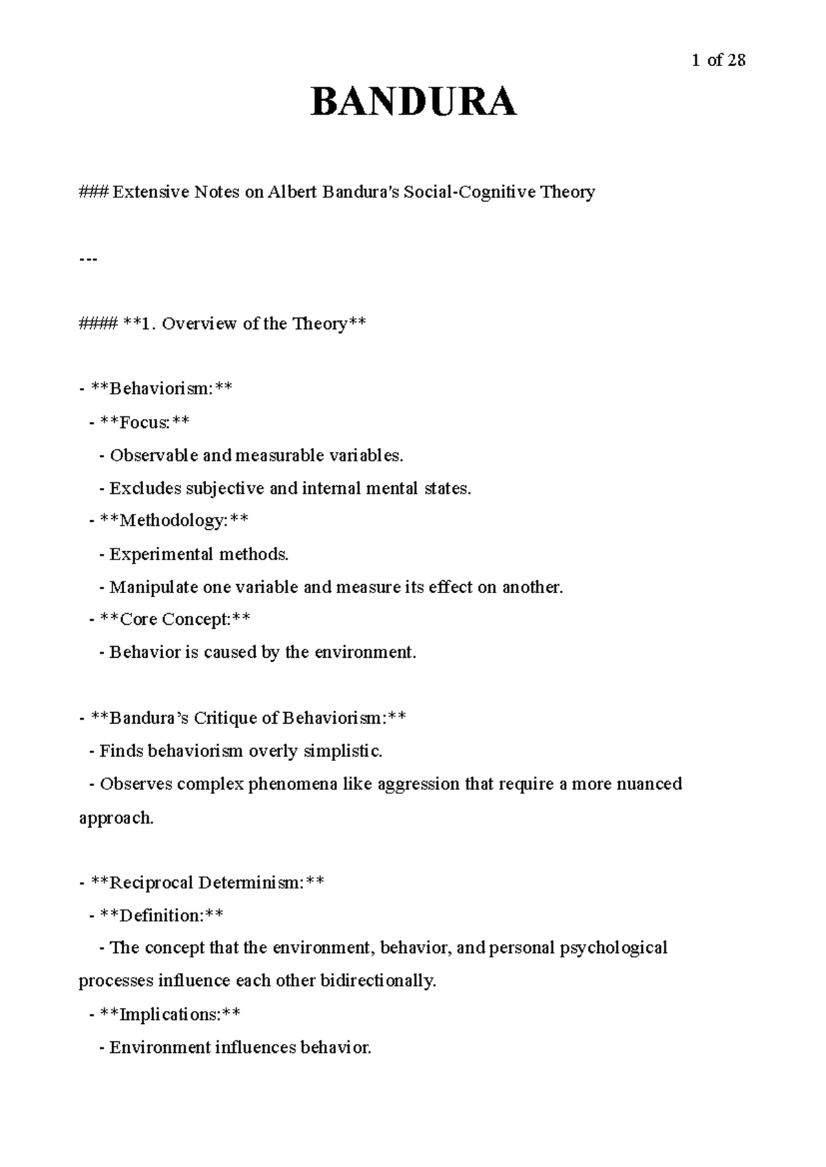 Bandura's Personality - BANDURA Extensive Notes on Albert Bandura's ...