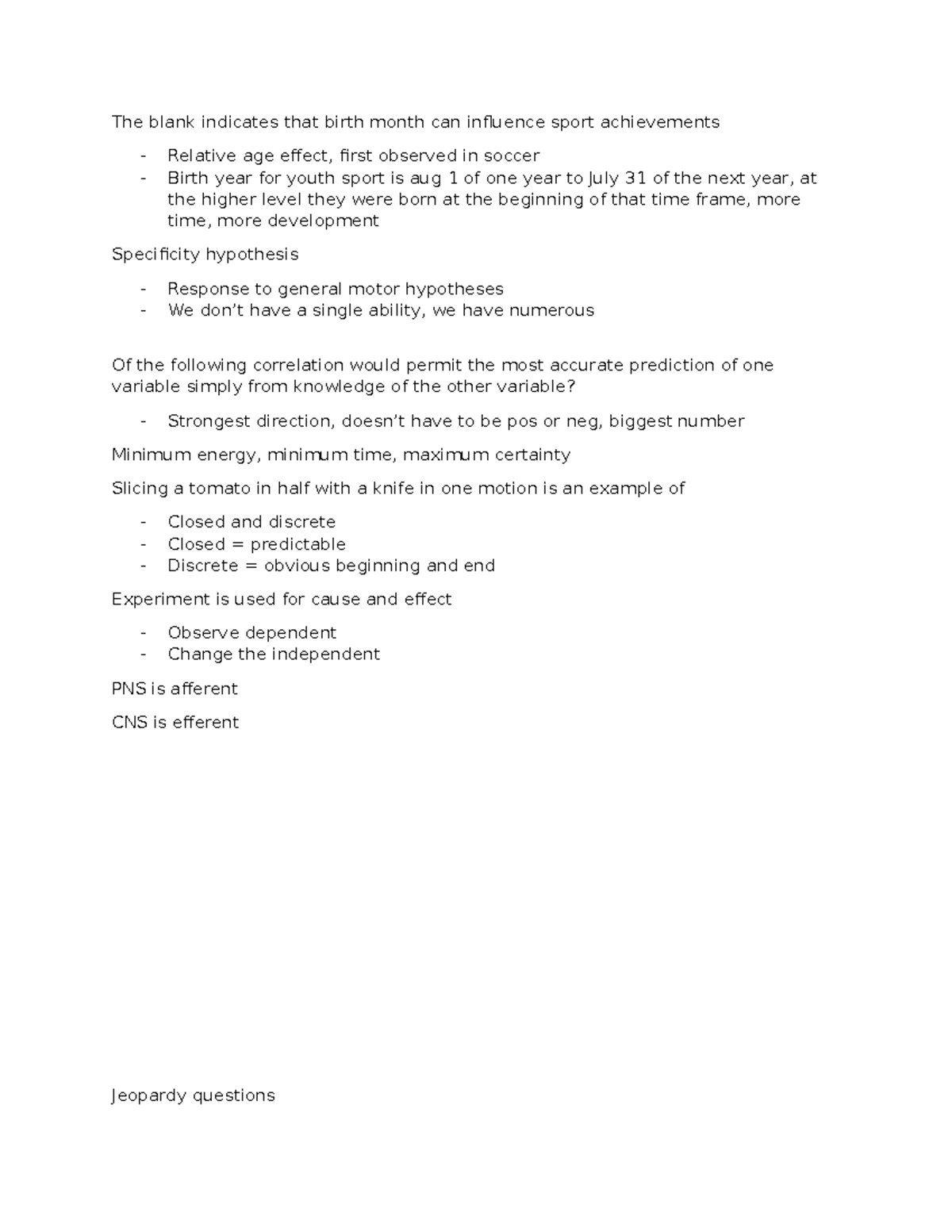 KNH 184- review day for exam one - The blank indicates that birth month ...