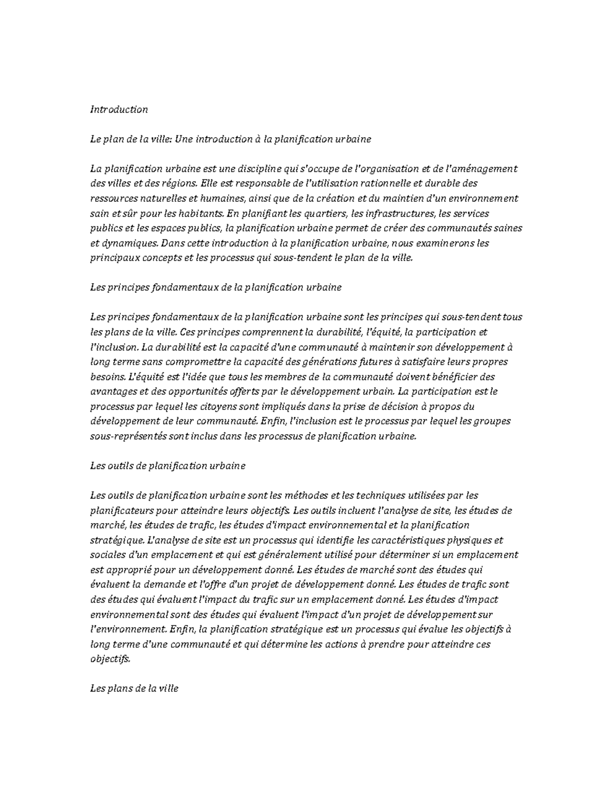 City Planning Study Notes - Introduction Le plan de la ville: Une ...