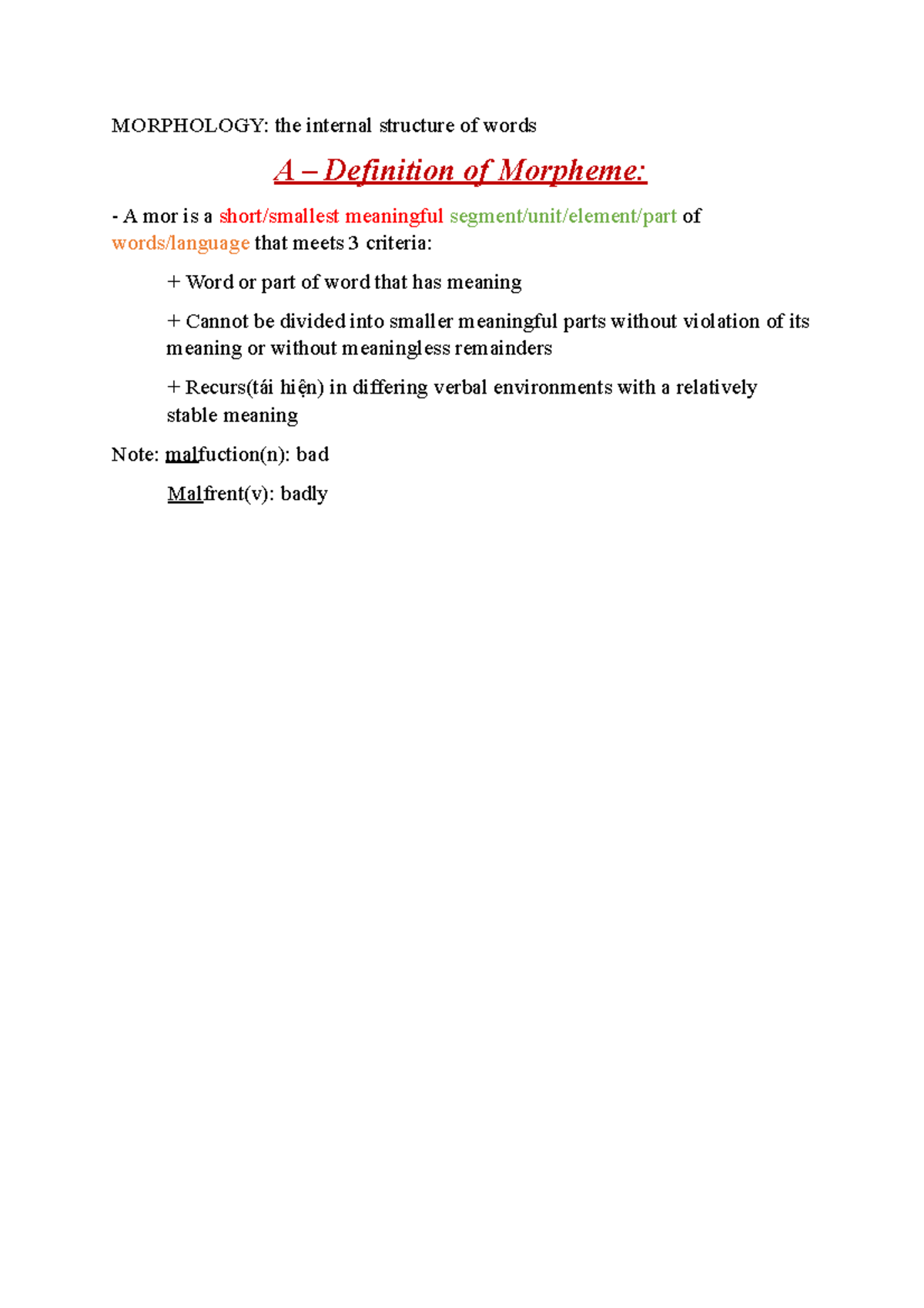 ôn tập-tự soạn - The Morphology - MORPHOLOGY: the internal structure of ...