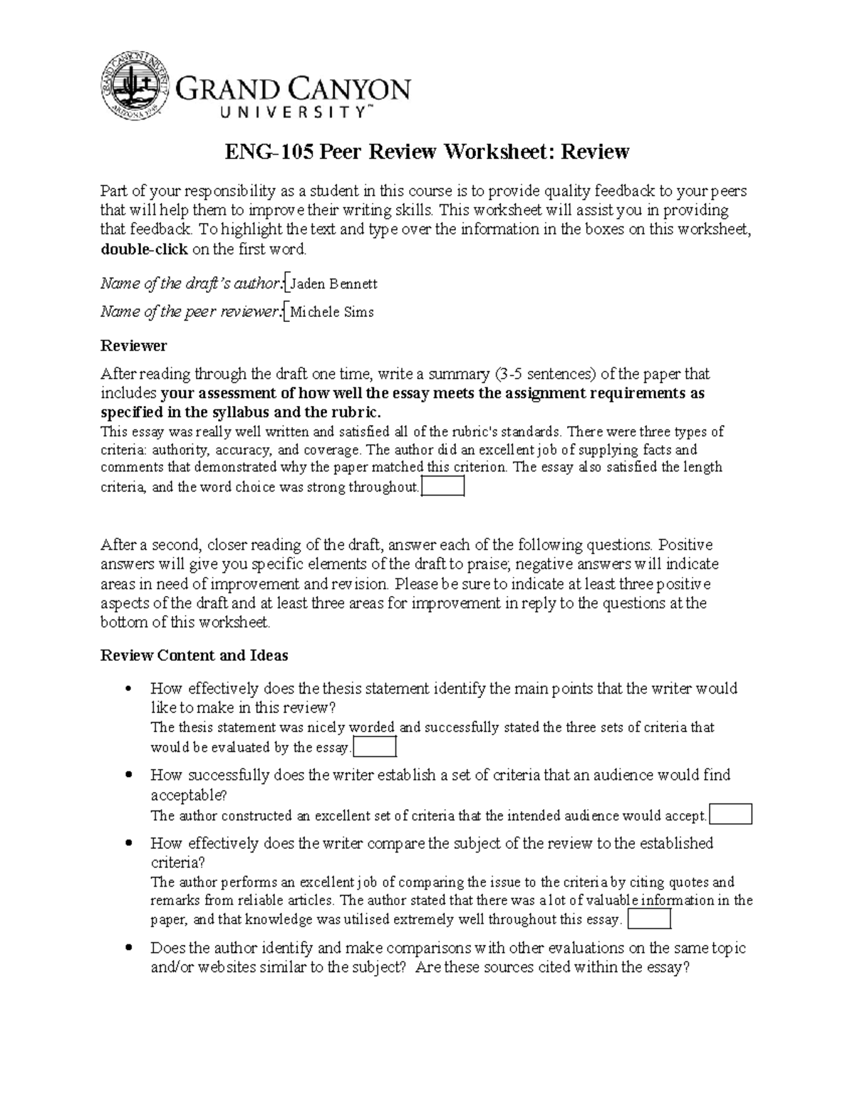 ENG-105-RS-Review Peer Review Worksheet Online - ENG-105 Peer Review ...