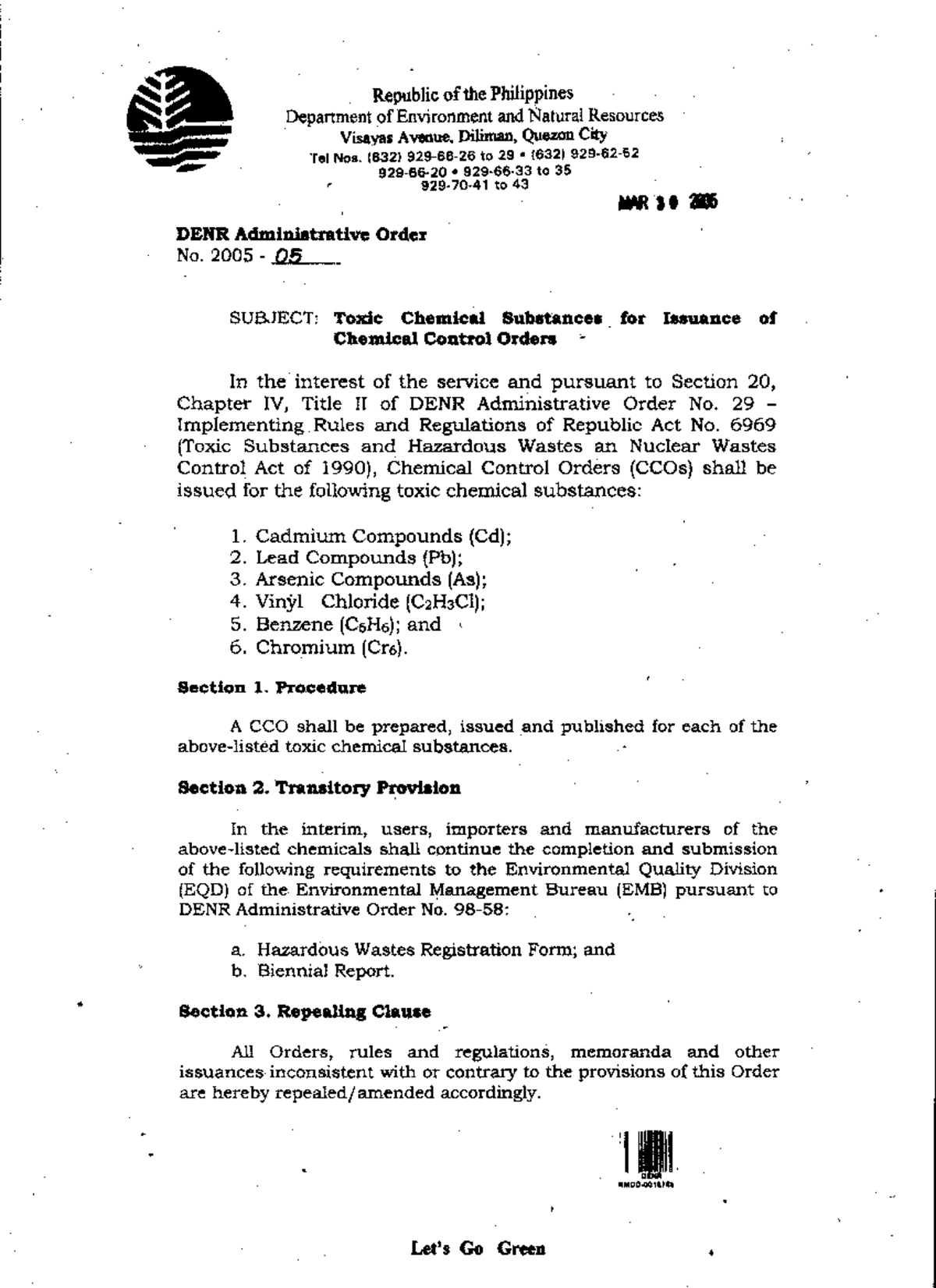 DAO NO. 2005-05 Toxic Chemical Substances for Issuance of CCO - BS ...