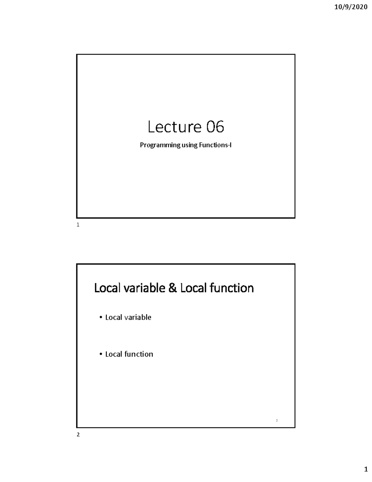 Lecture 06 07 - Loc LocalLocalal va riablefunctionvariableProgrammingLecture & Locusingal - Studocu
