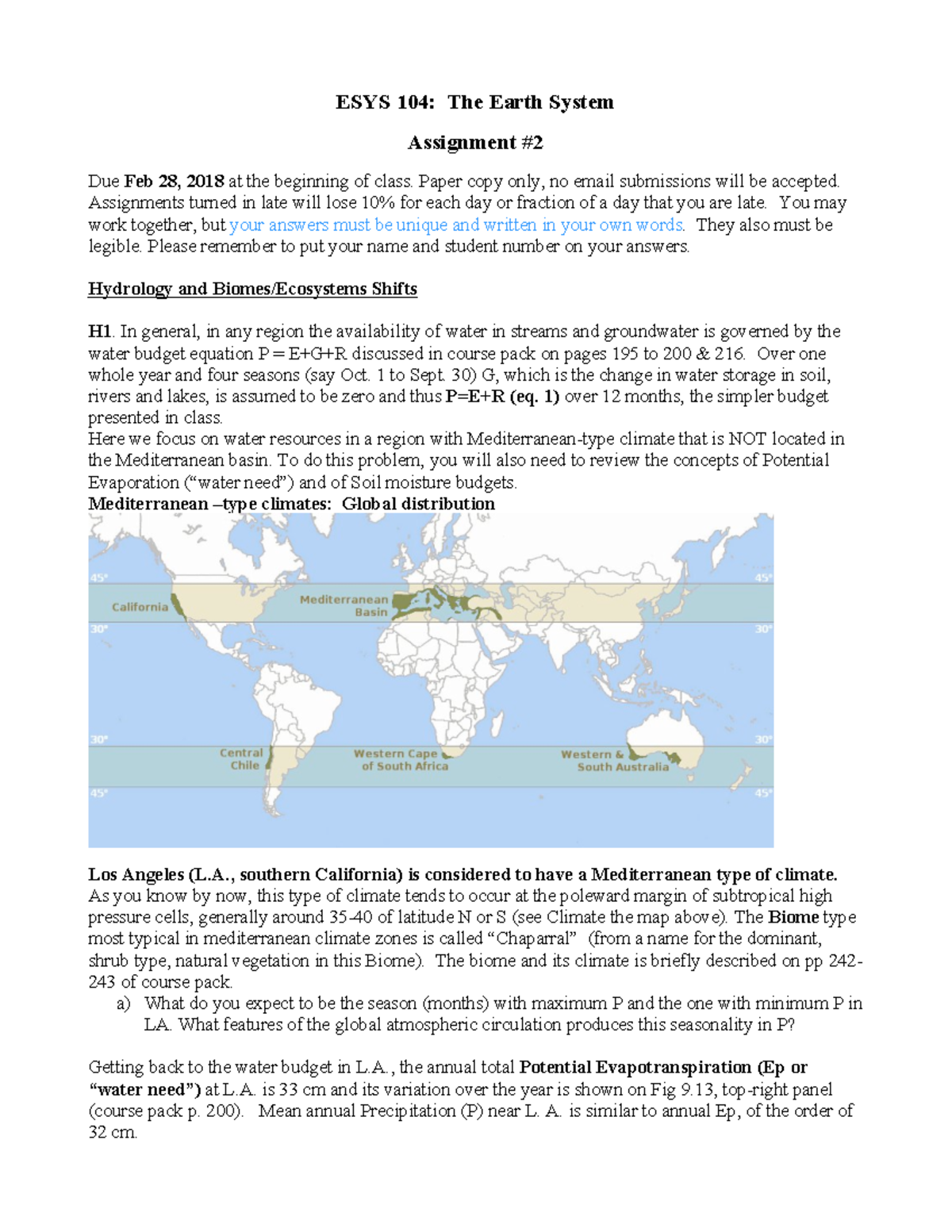 ESYS 104 assignment 2 2019 - ESYS 104: The Earth System Assignment Due ...