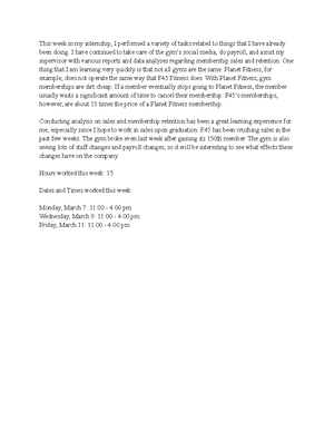 Weekly Reflection 4 - What I have learned in the internship over the ...