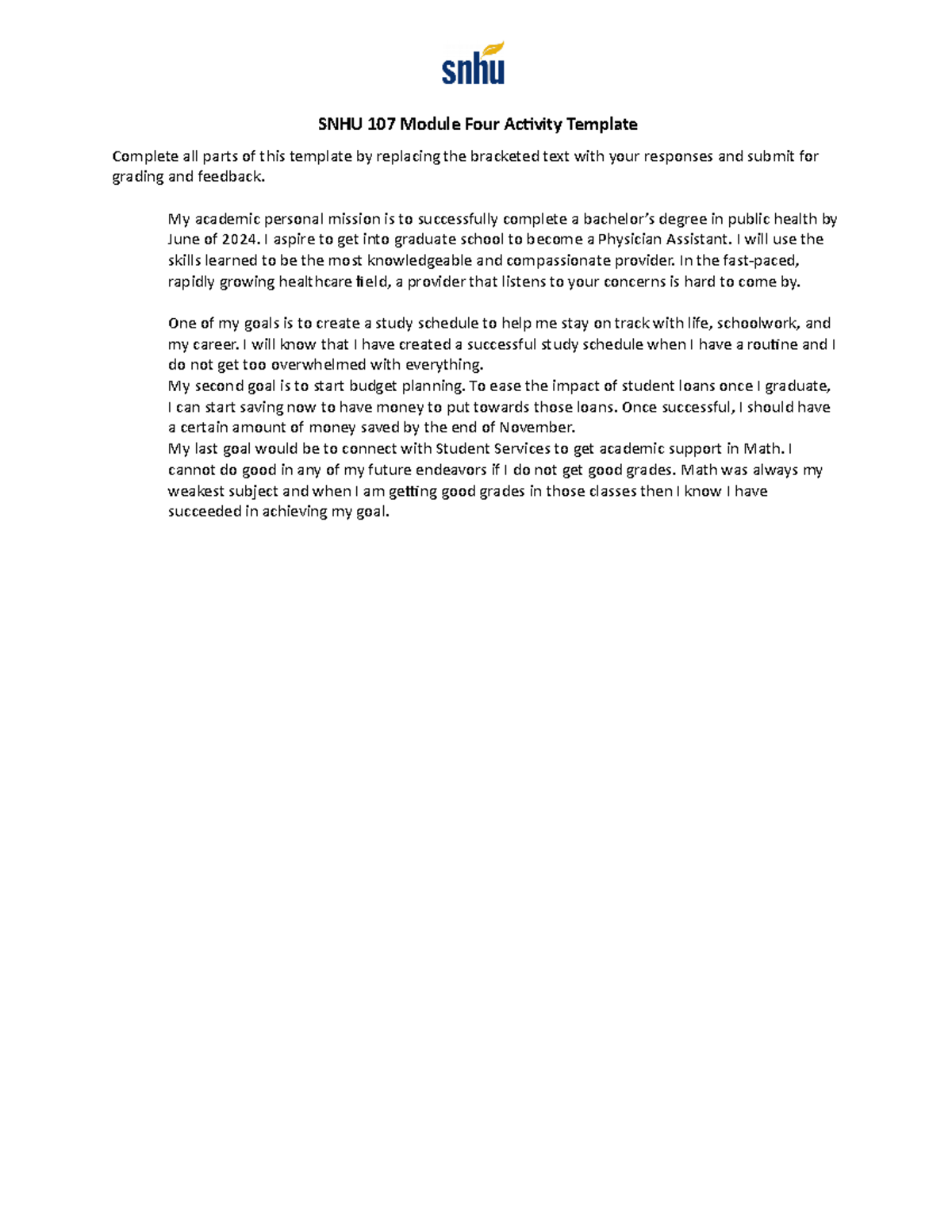 SNHU 107 Module Four Activity Template - SNHU 107 Module Four Activity ...