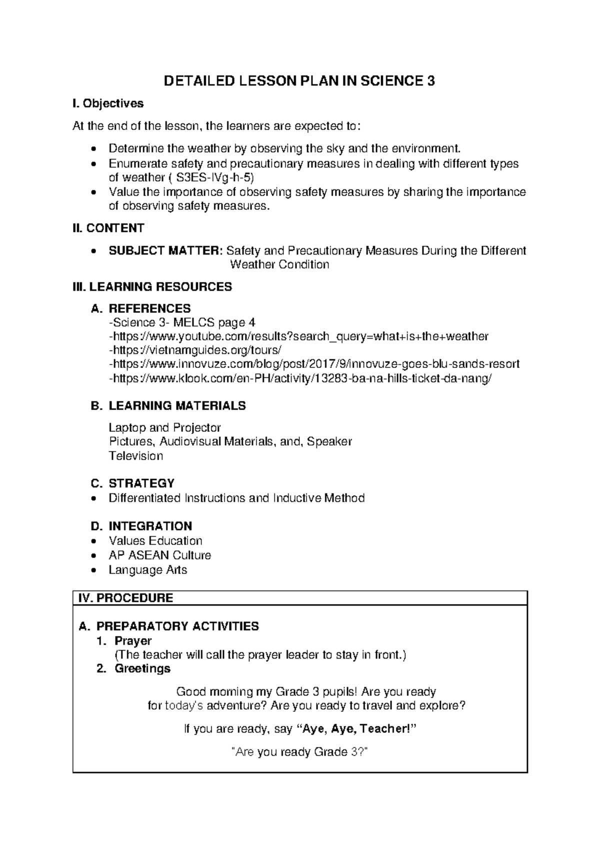 SEMI- Detailed Lesson-PLAN- Format - DETAILED LESSON PLAN IN SCIENCE 3 ...
