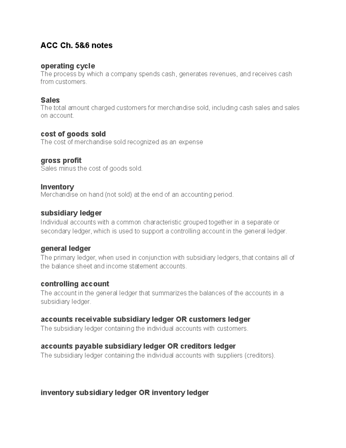 ACC Ch5+6notes - Notes and key terms for Chapters 5 and 6 - ACC Ch. 5&6 ...