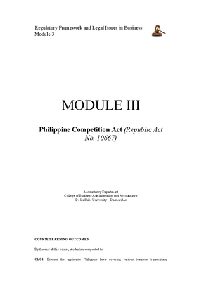 Module 1 - ___ - Regulatory Framework and Legal Issues in Business ...