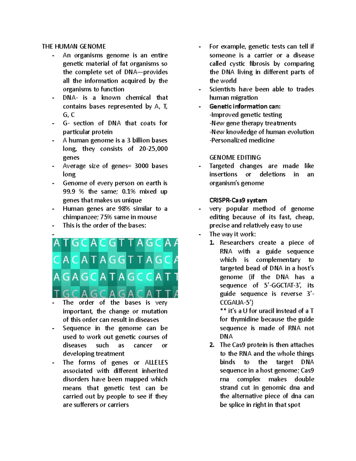 The Human Genome and CRISPR - THE HUMAN GENOME - An organisms genome is ...