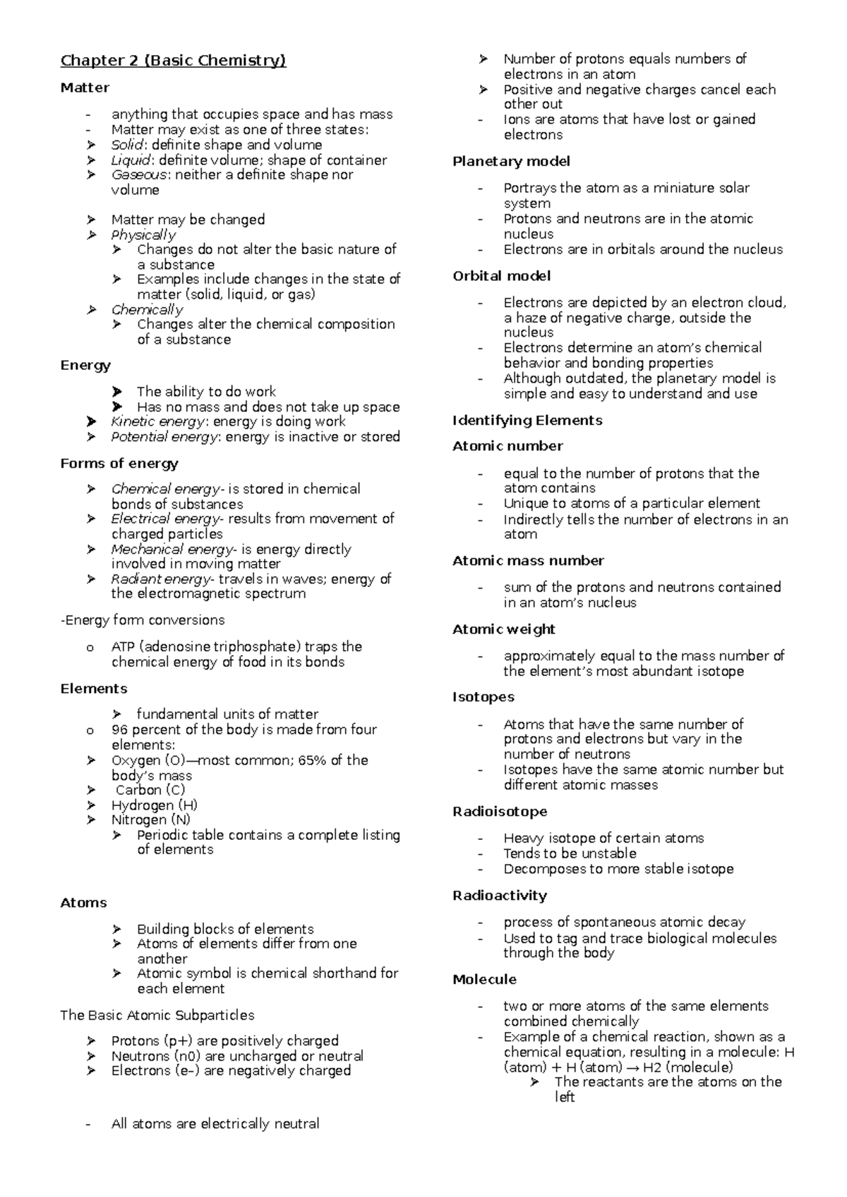 Anaphy Prelims Reviewers - Chapter 2 (Basic Chemistry) Matter anything ...