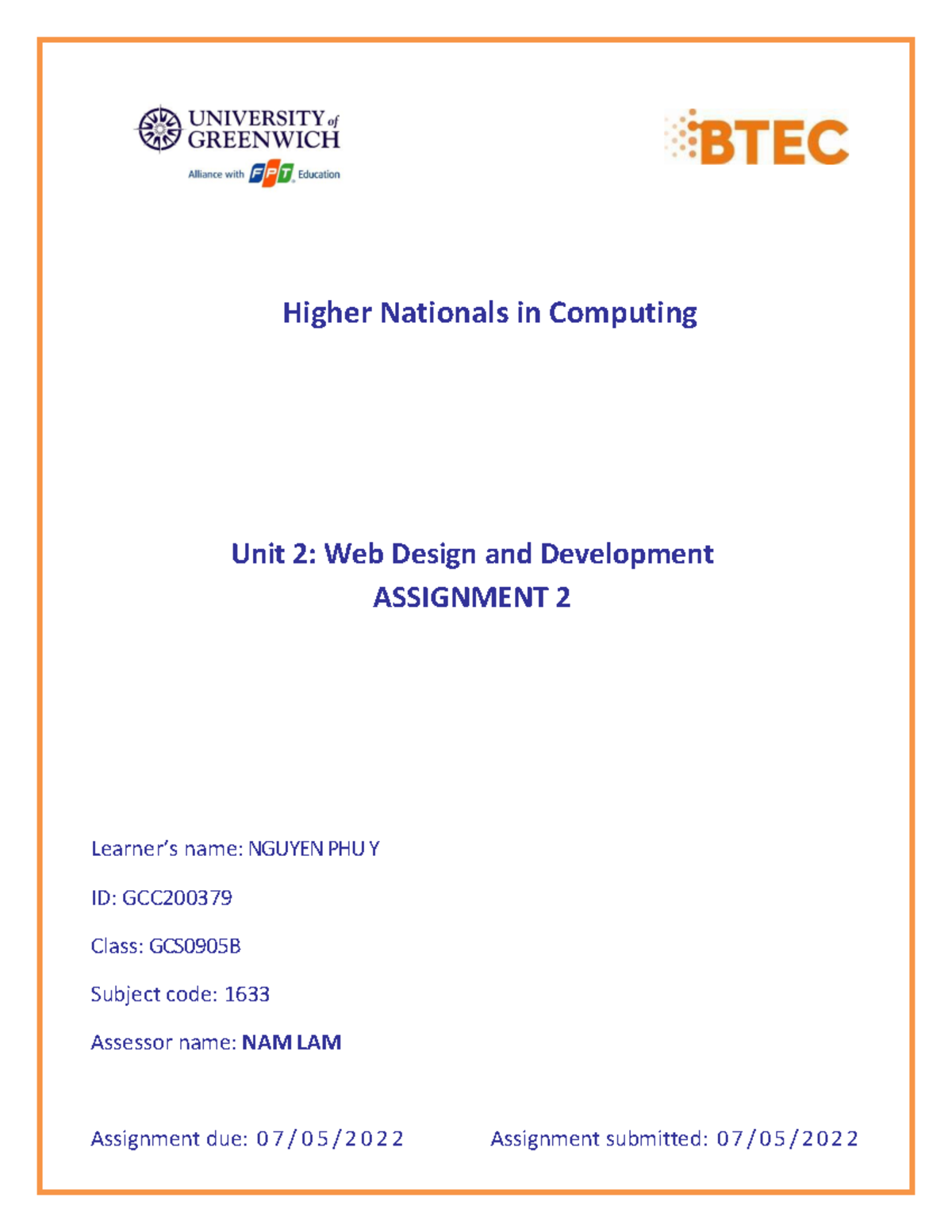 1633 GCC2003 79 Nguyenphuy Assignment 2 - Higher Nationals in Computing Unit 2: Web Design and ...