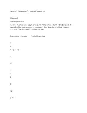 Lesson 1 Generating Equivalent Expressions - Lesson 1: Generating ...